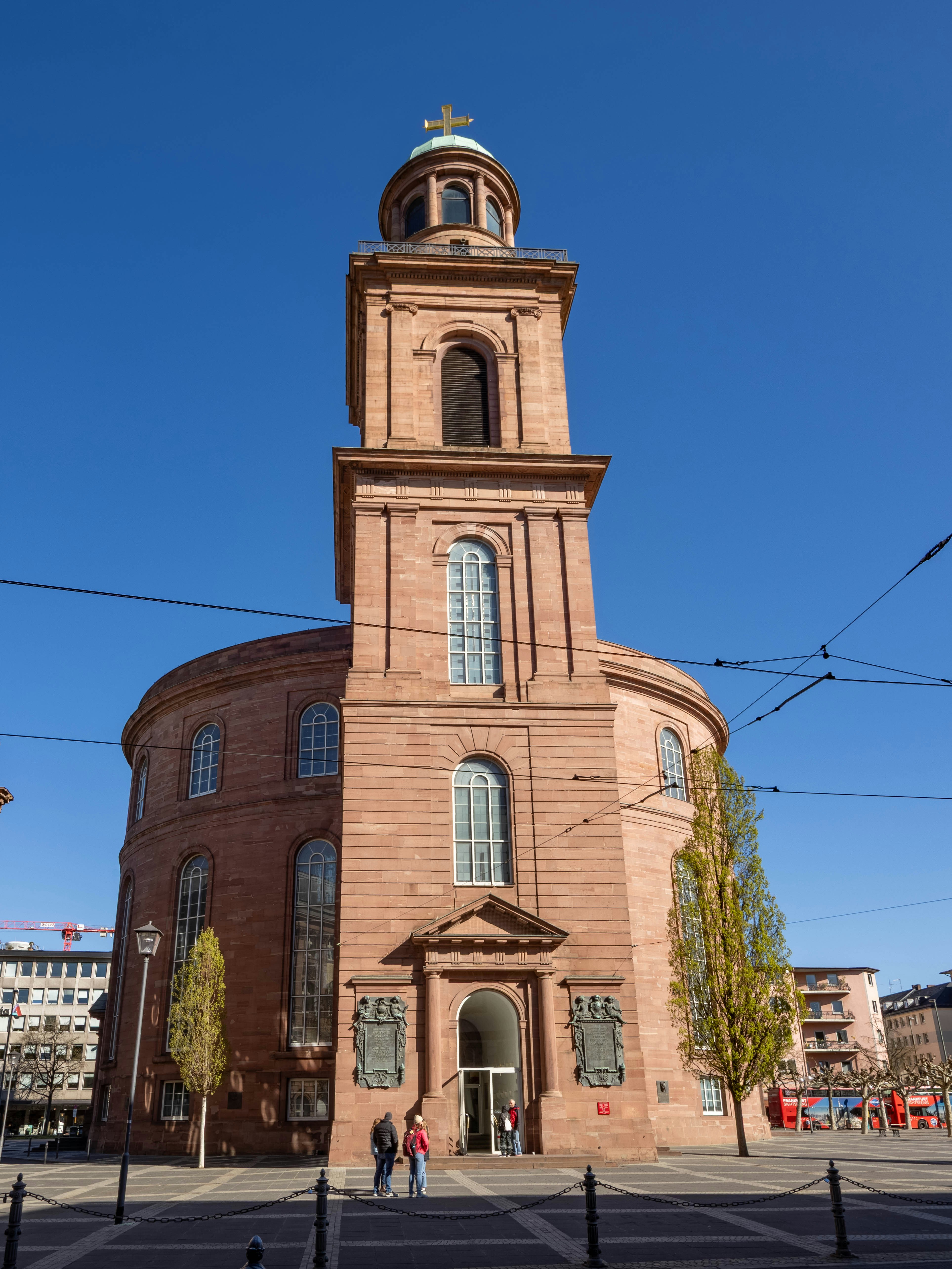 Brick Circle Church Reaches Toward a Pristine Blue Sky