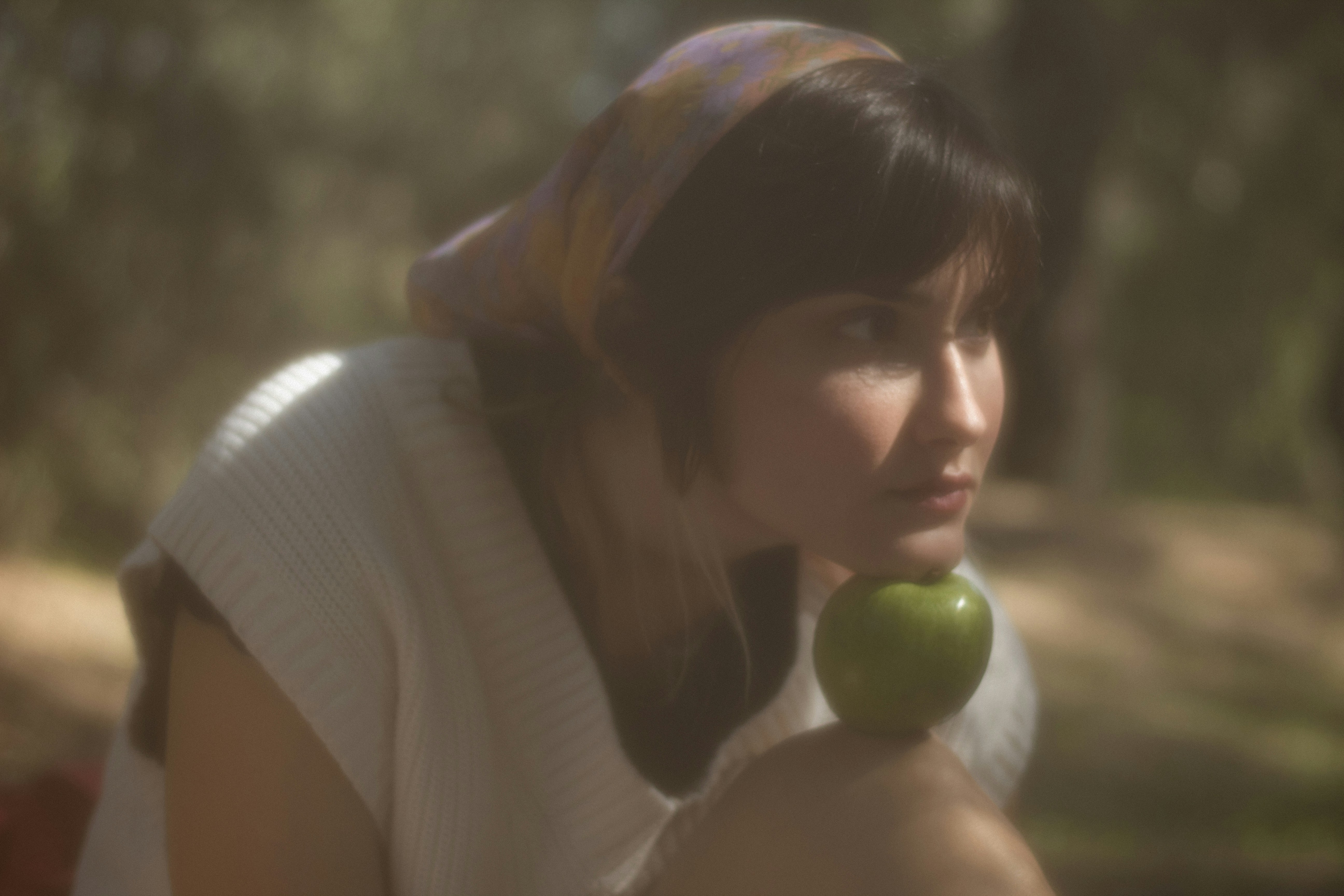 Soft Orchard Gaze: A Quiet Portrait in Hazy Light