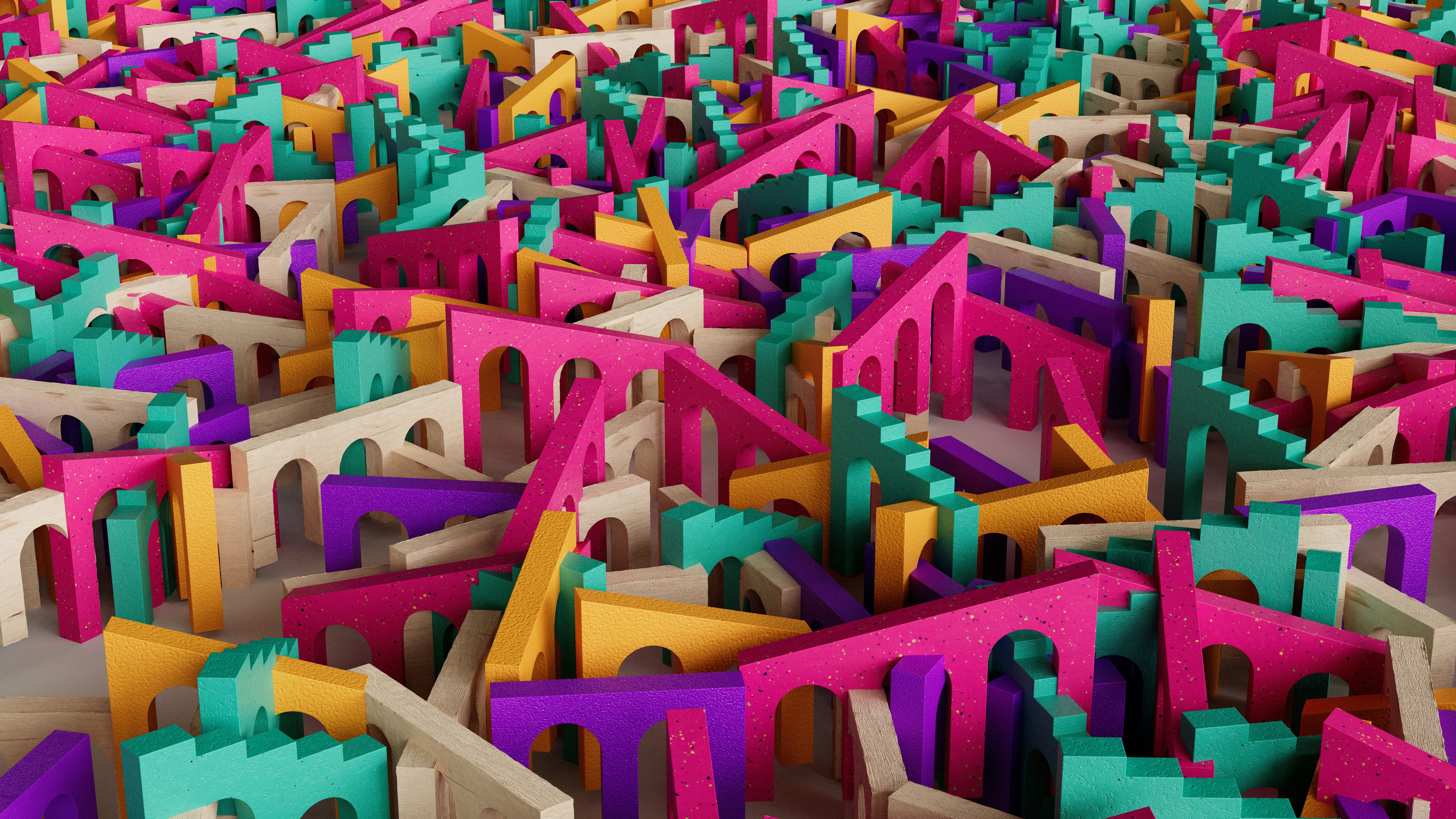 Colorful building blocks are scattered randomly everywhere. photo ...