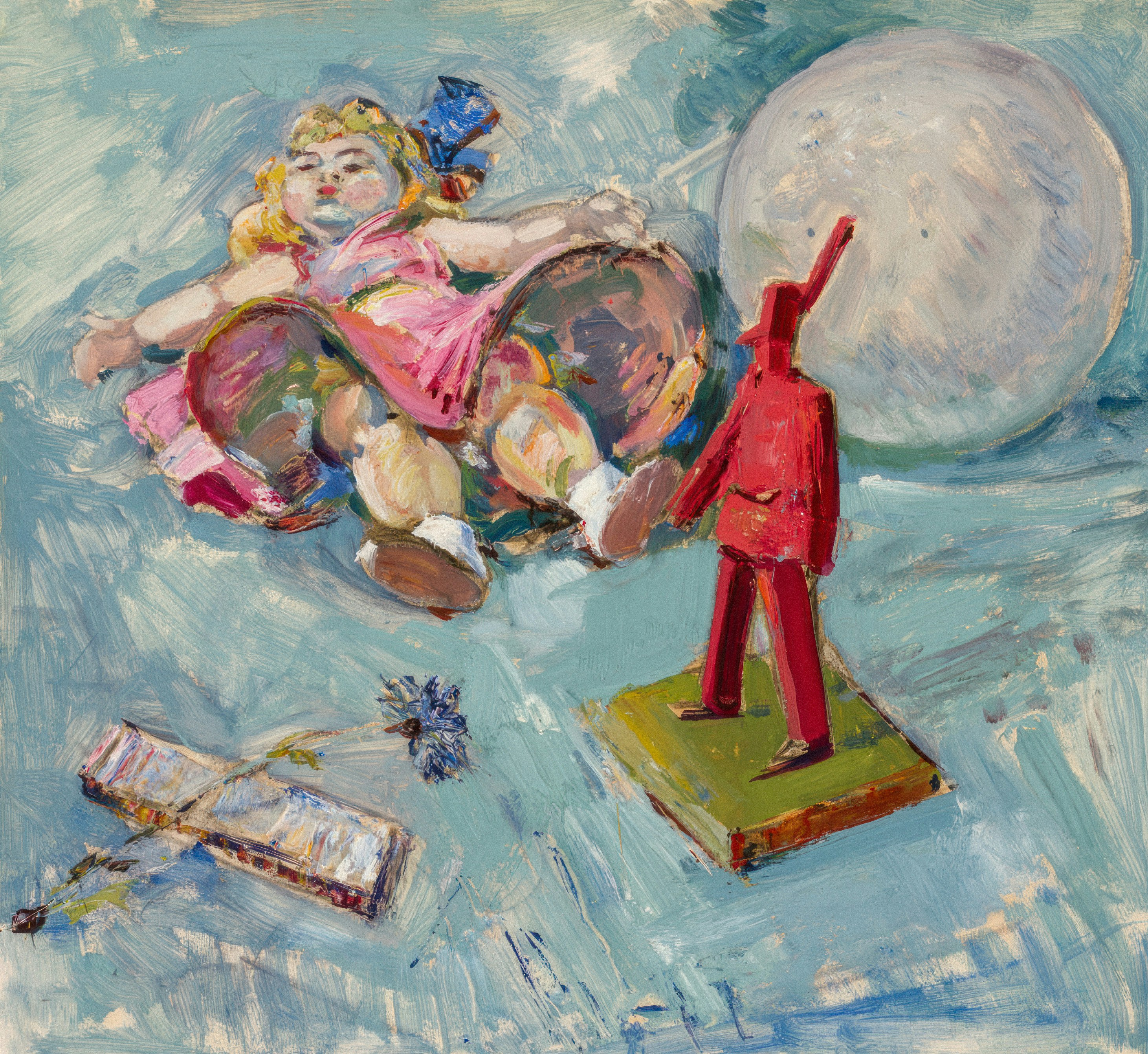 Floating Carousel: A Playful Tug-of-Color Amid Surreal Miniatures