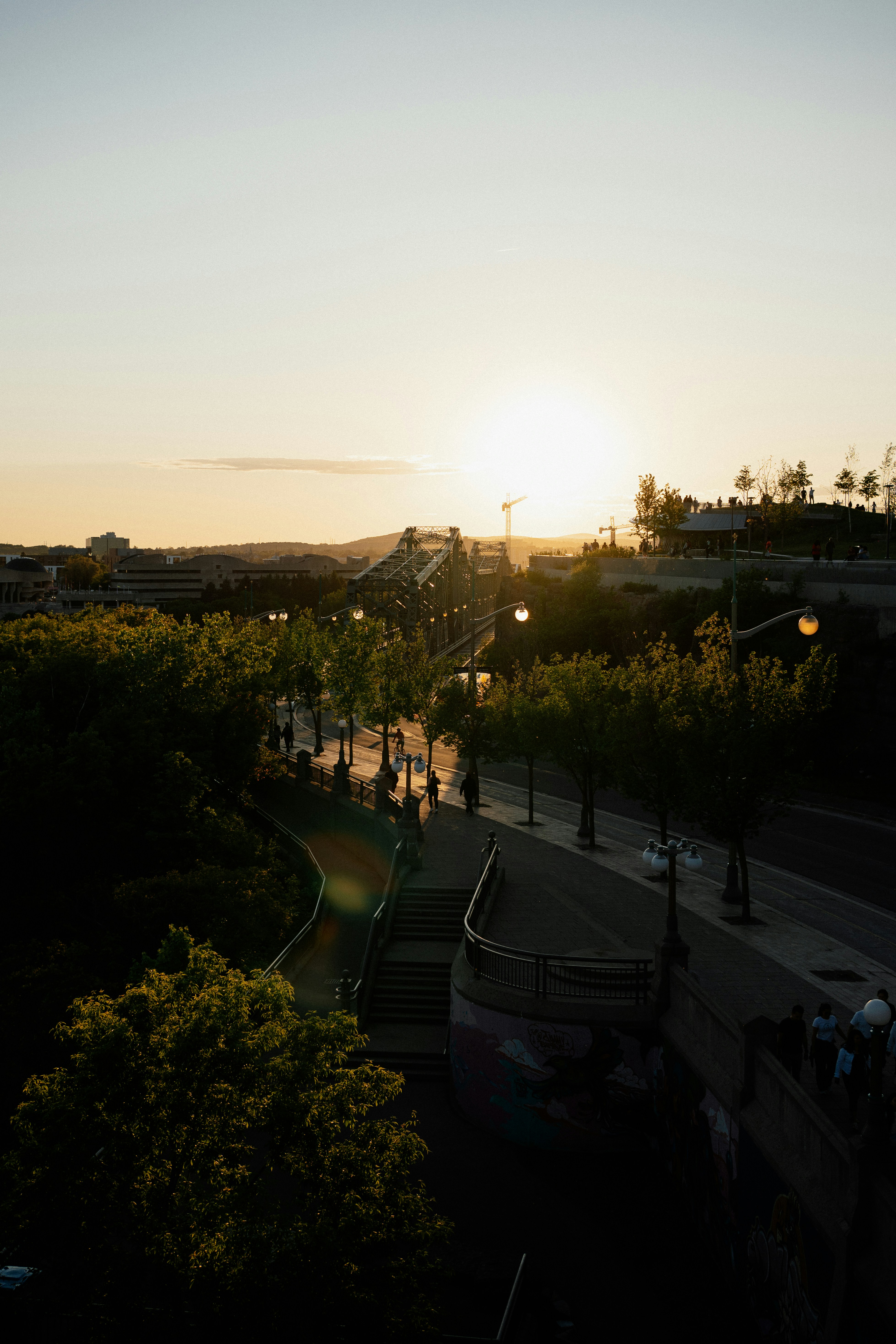Sunset Promenade: City Steps Bathed in Golden Light