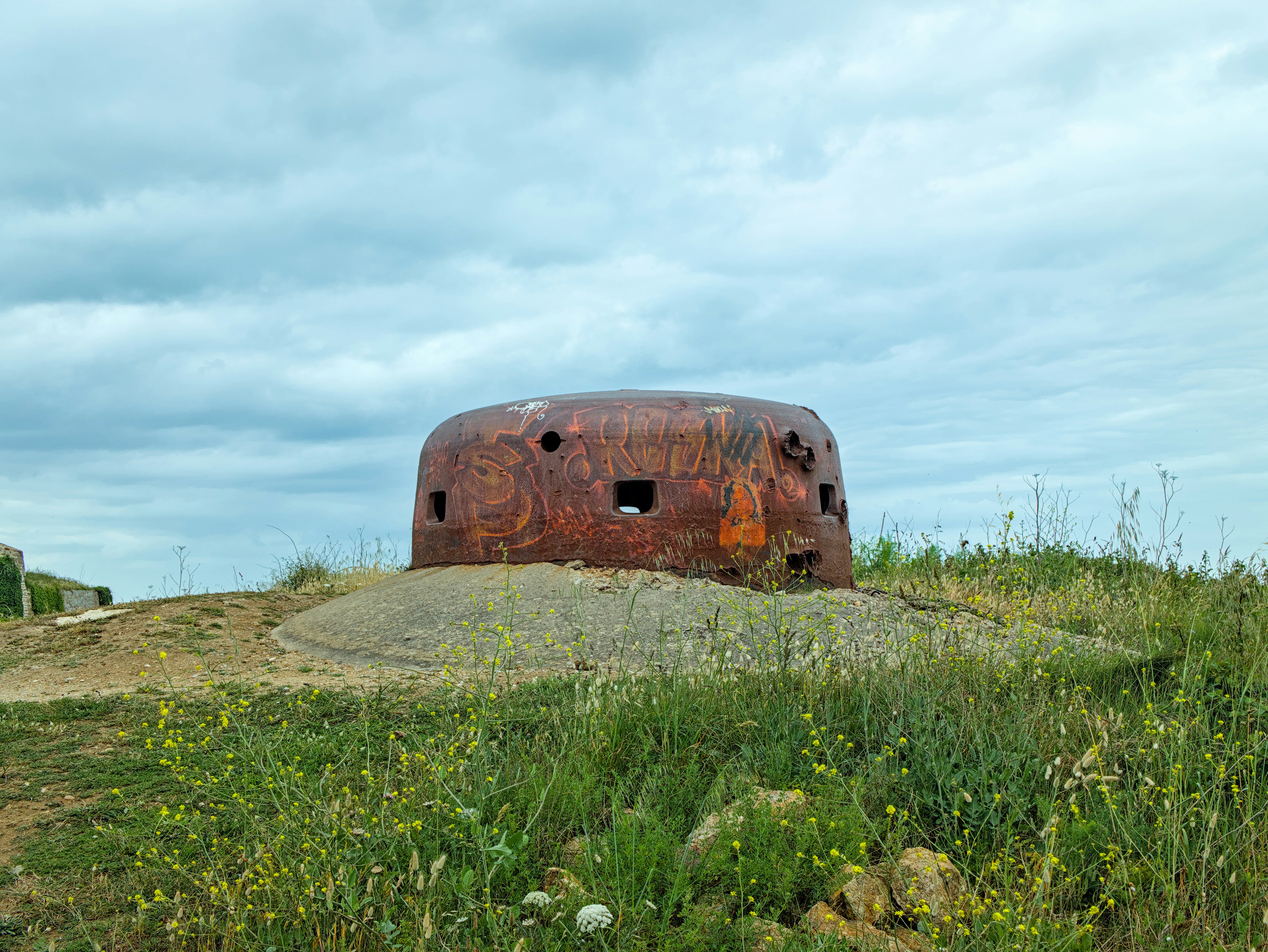 coastal bunker from the second world war, during cloudy day