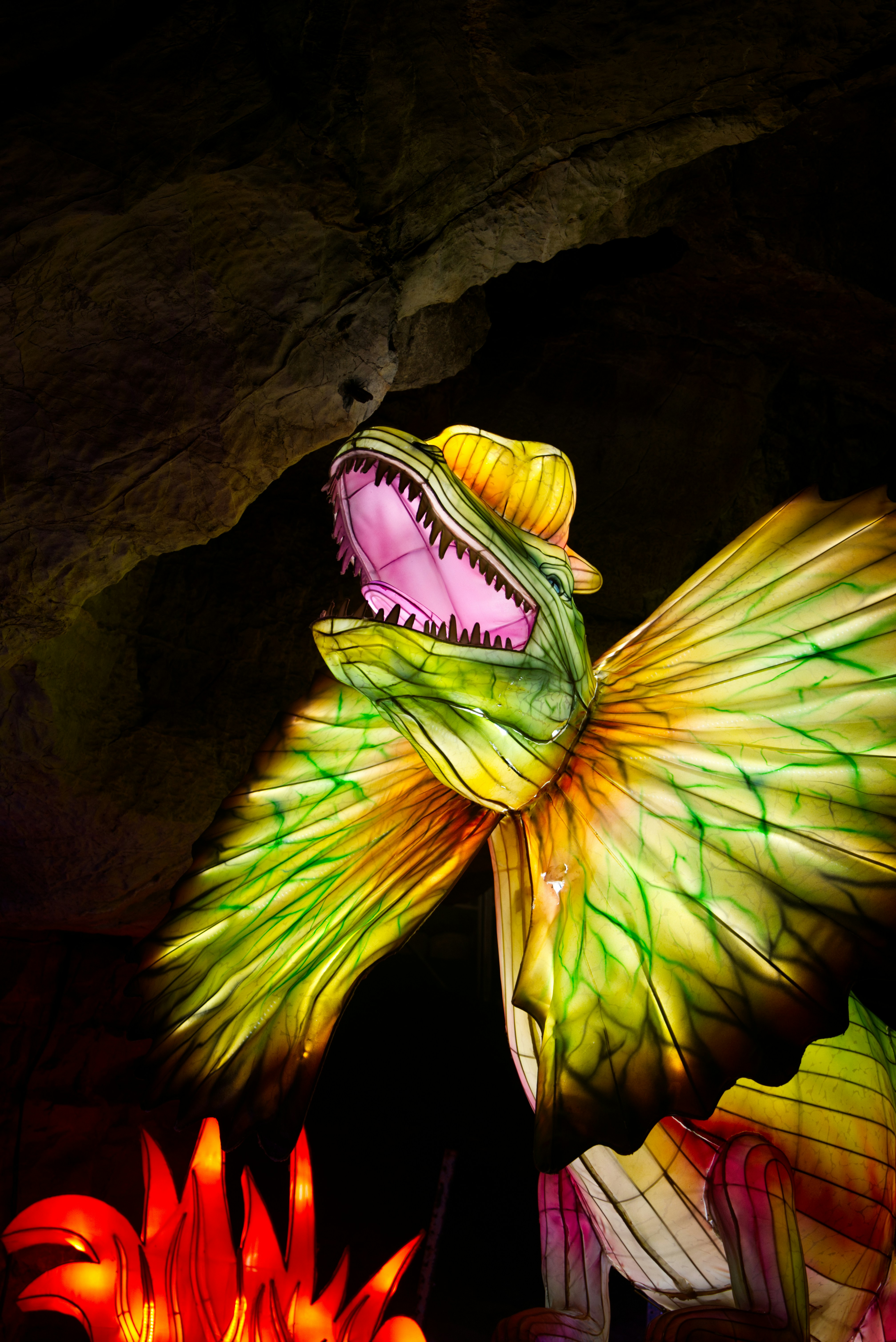 Emerald Dragon Emerges: Neon Creature Guarding the Night Cavern