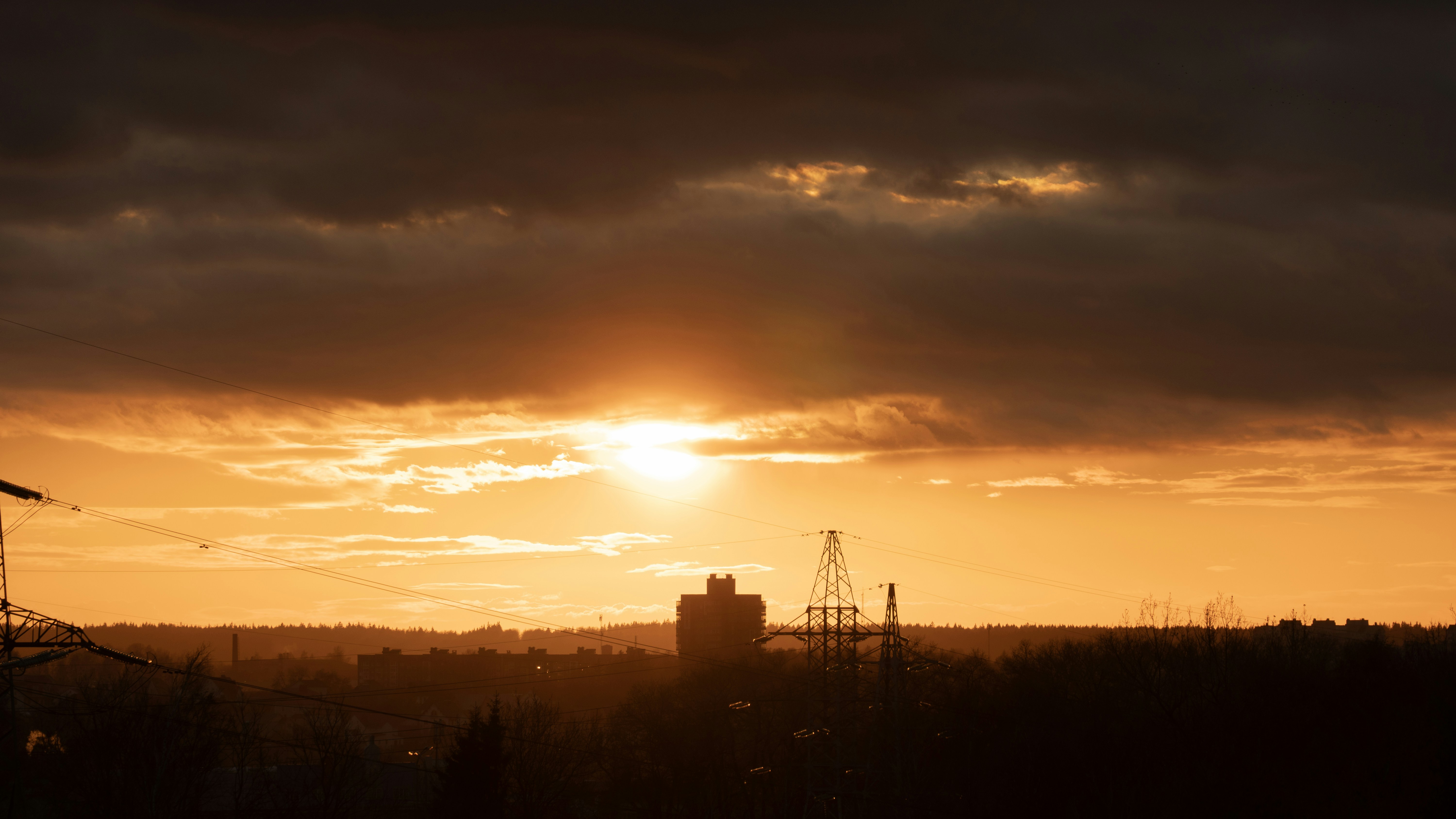 Sunset in the city after the rain