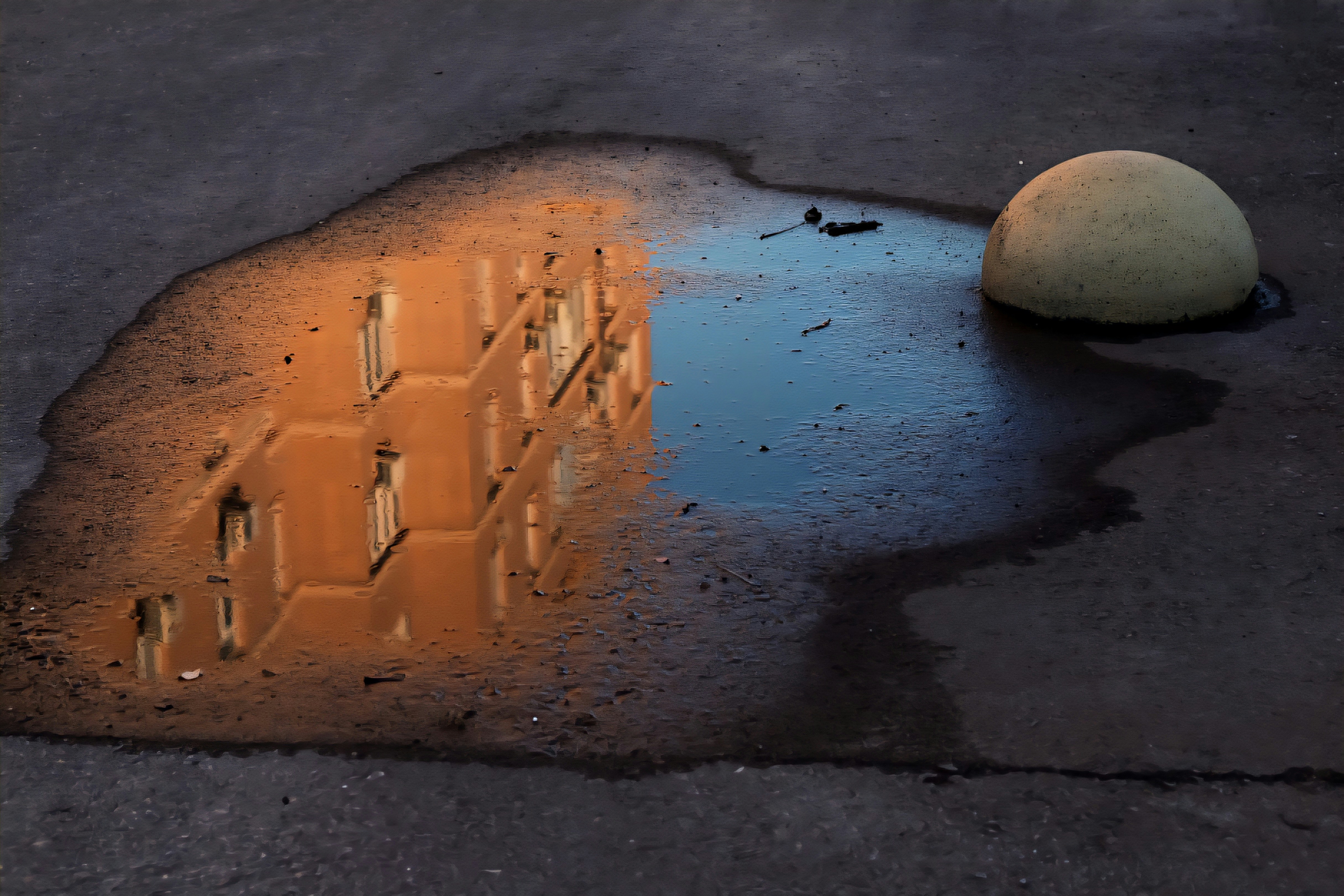 Building reflection in a puddle next to a ball. photo – Free Building ...