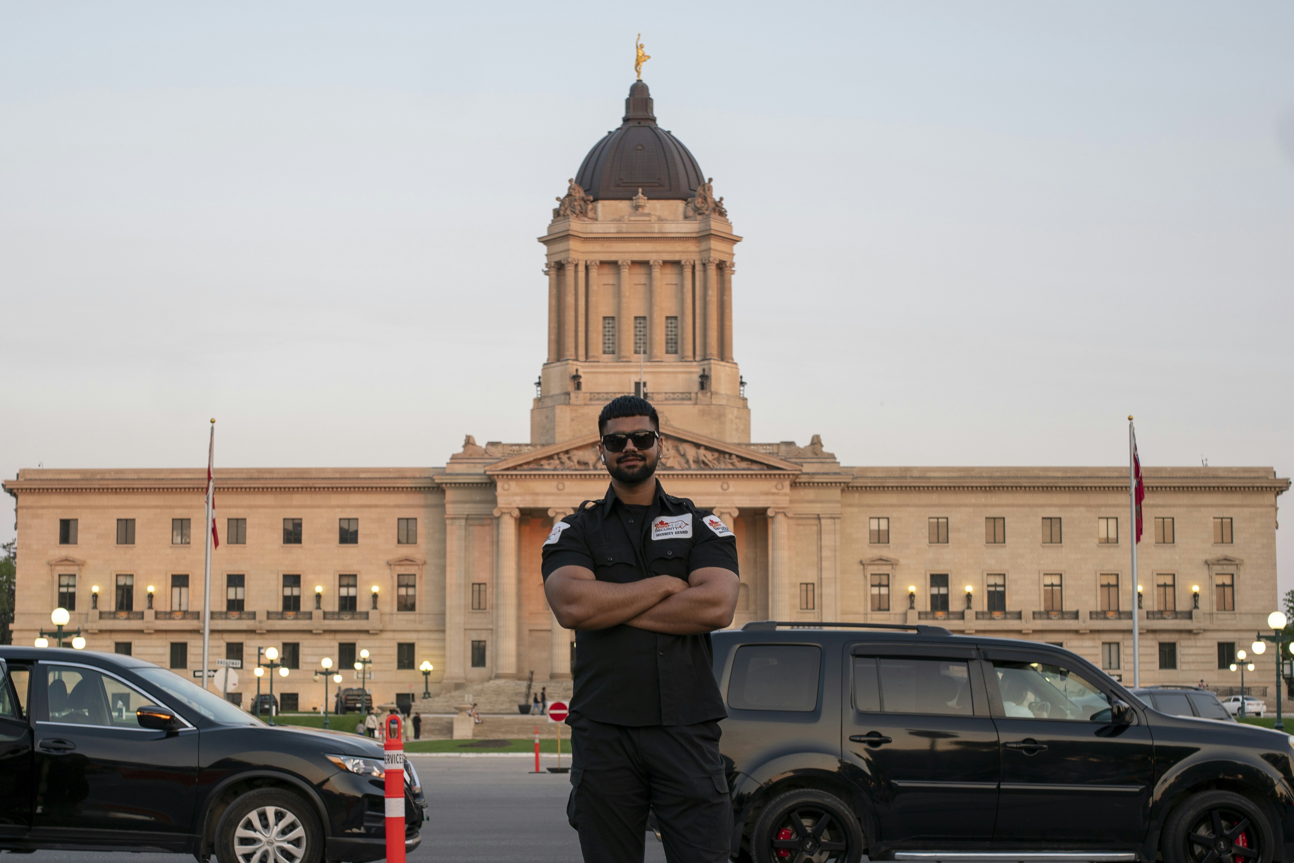 Dusk Standby: A Confident Figure in Front of the Capitol Dome