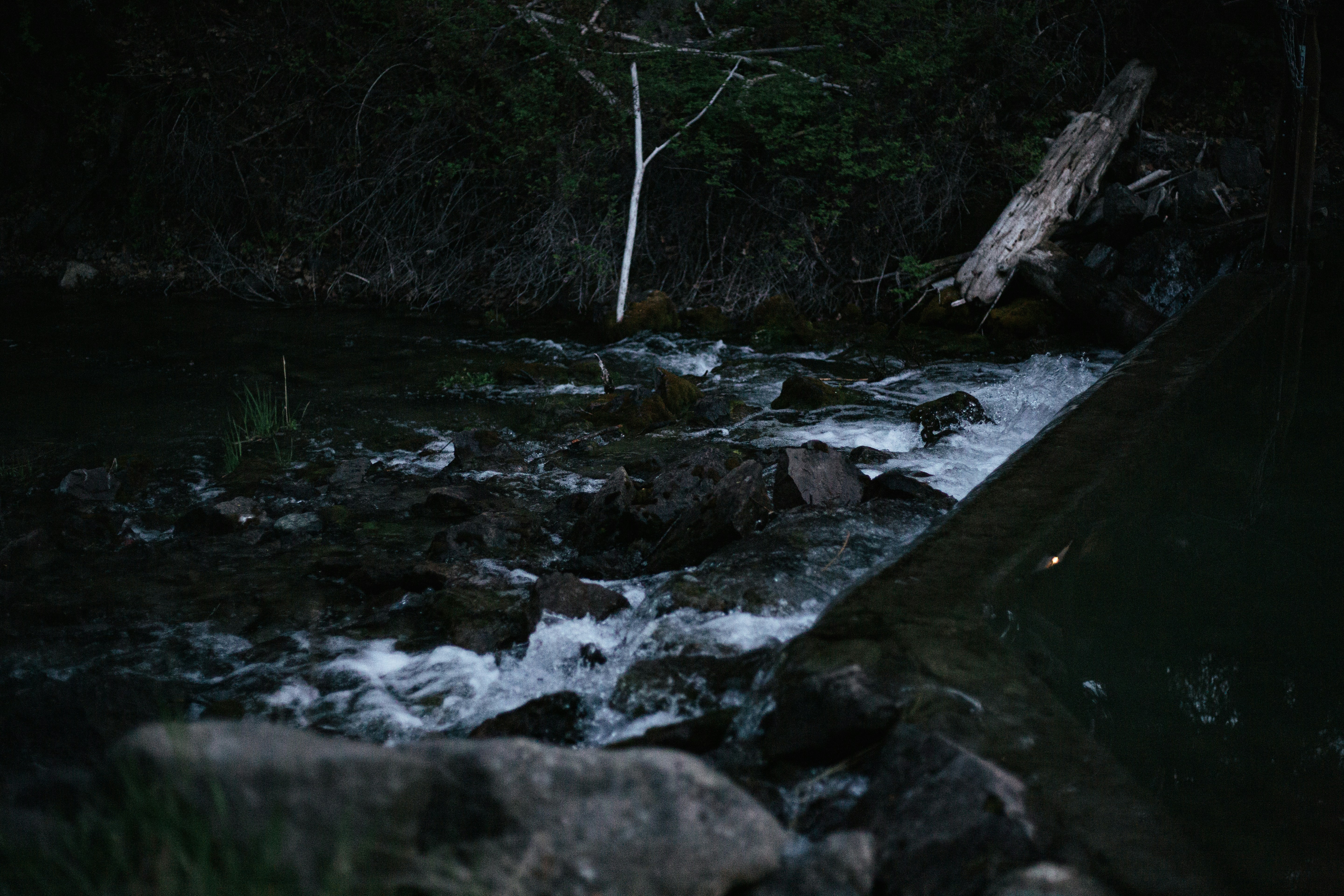 Rushing water flows over rocks at night. photo – Free Land Image on ...