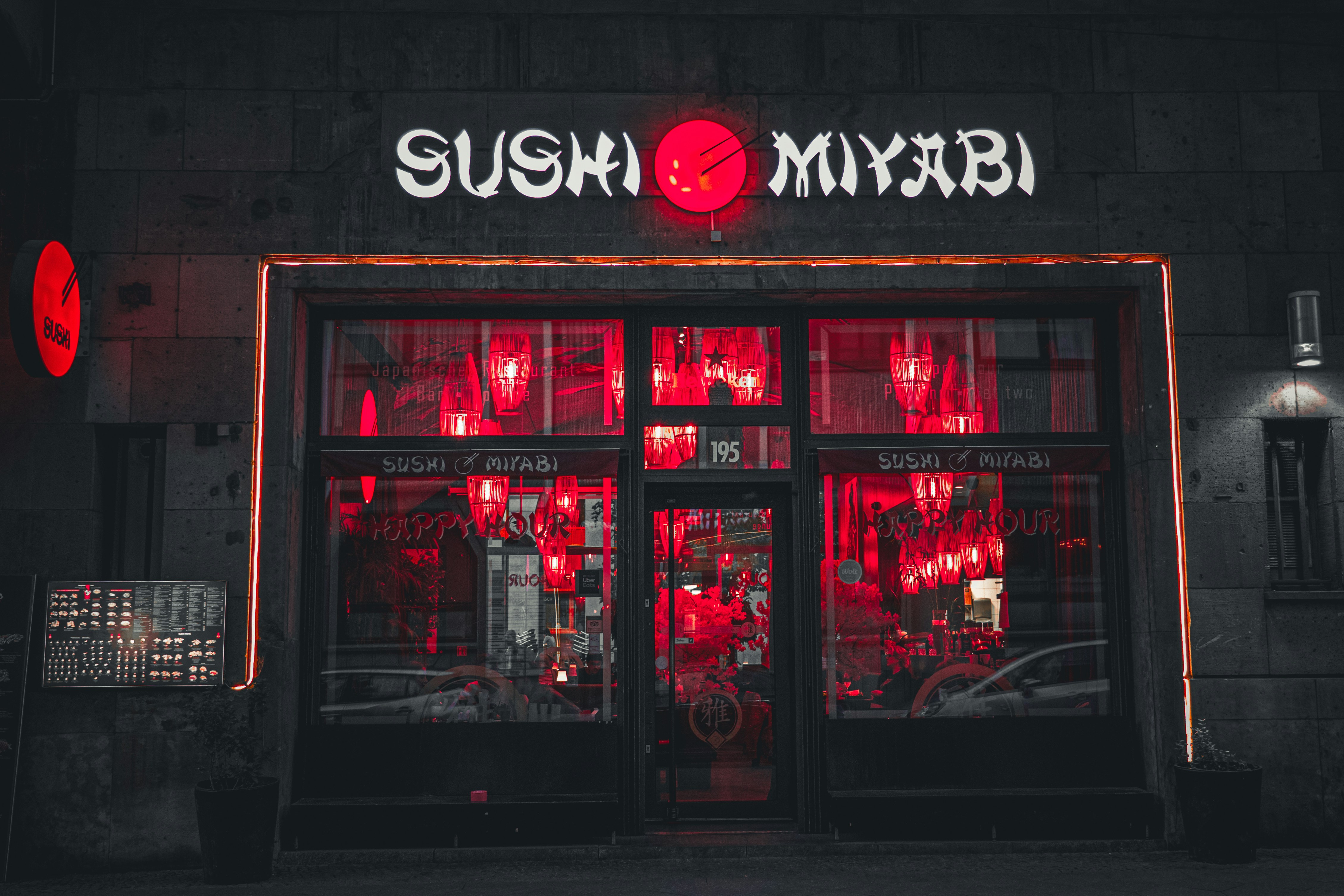 Crimson Neon Oasis at Sushi Miyabi