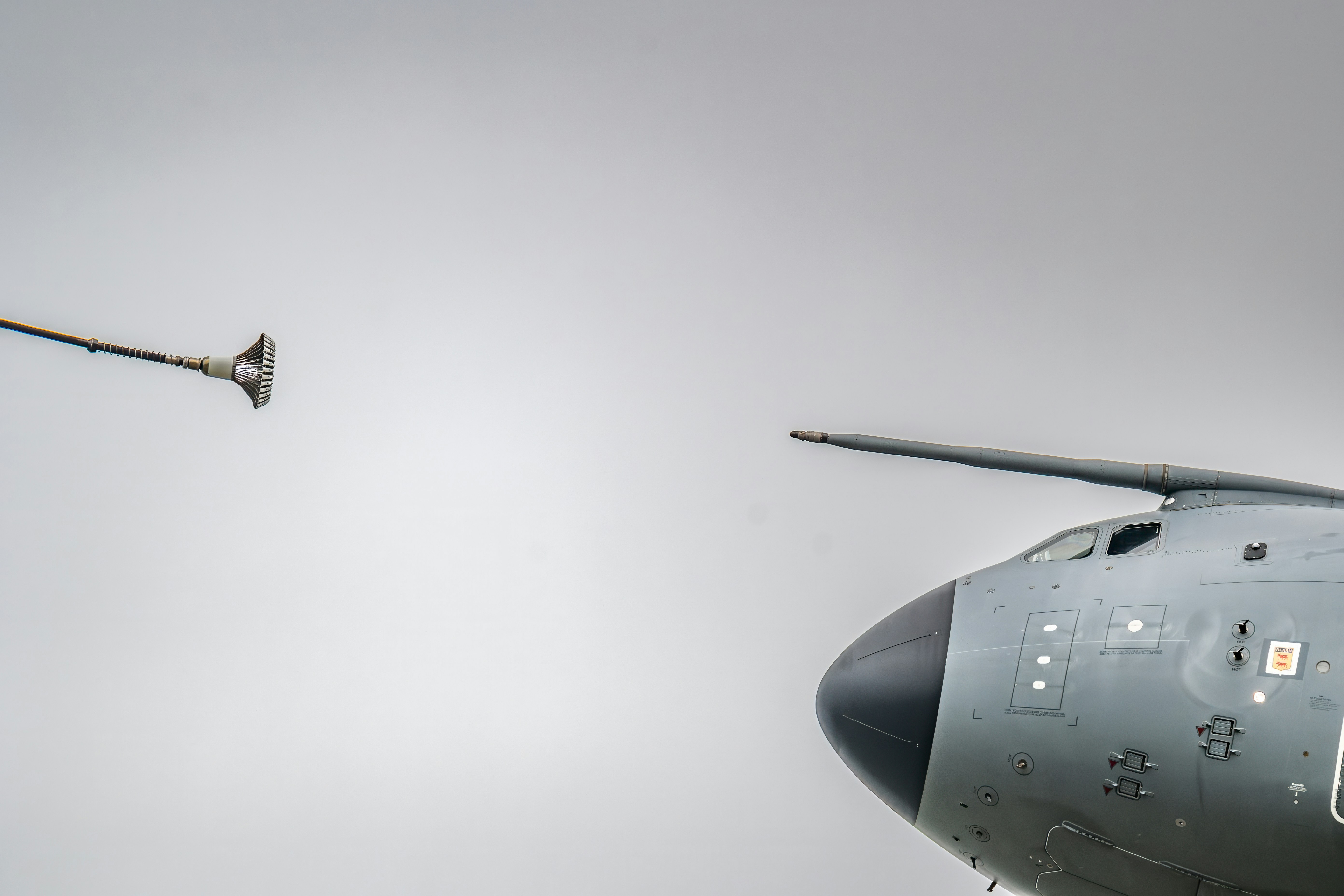 An airplane is refueling mid-air with a boom. photo – Free Animal Image ...