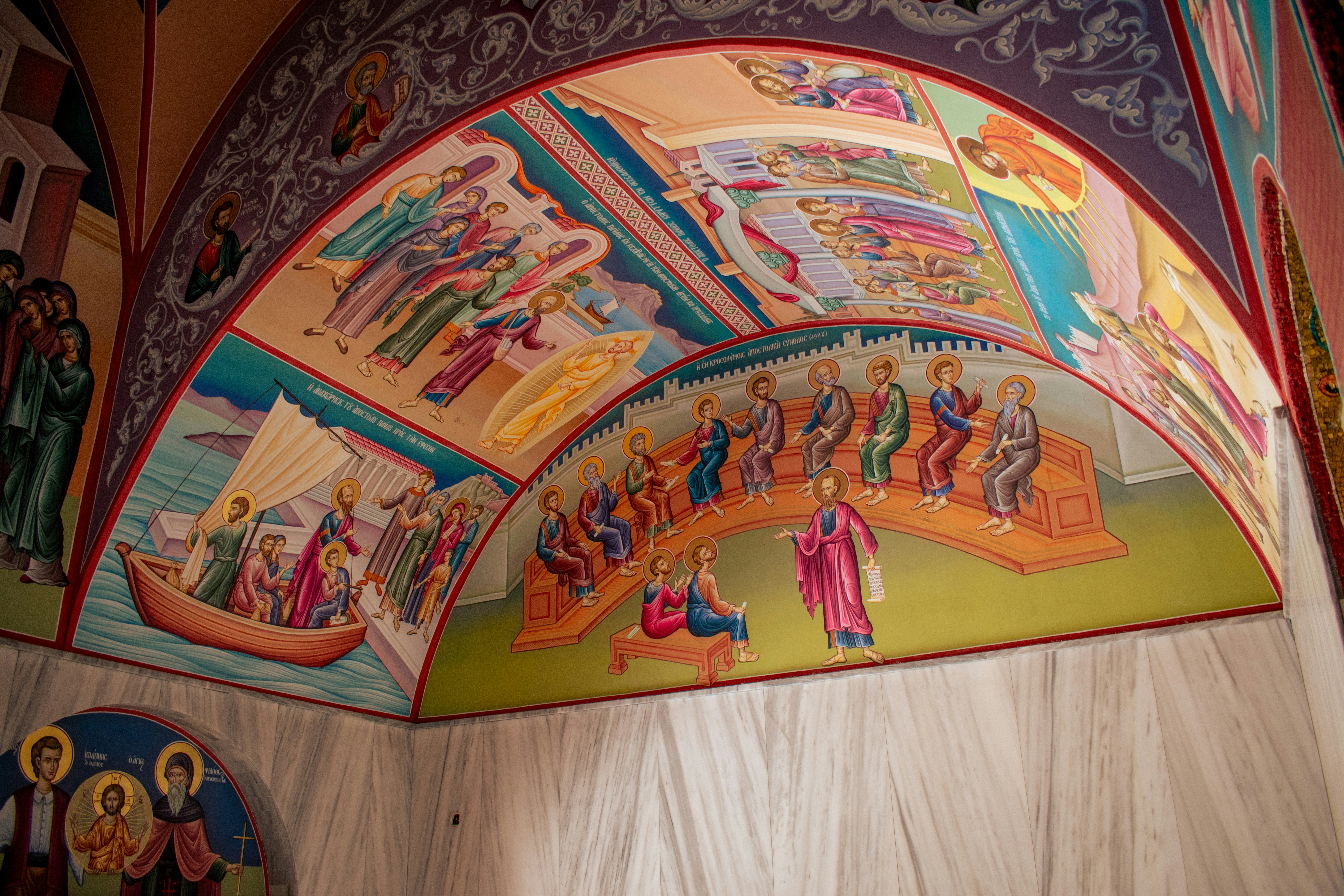 Beautiful religious murals adorn a vaulted ceiling. photo – Free Woman ...