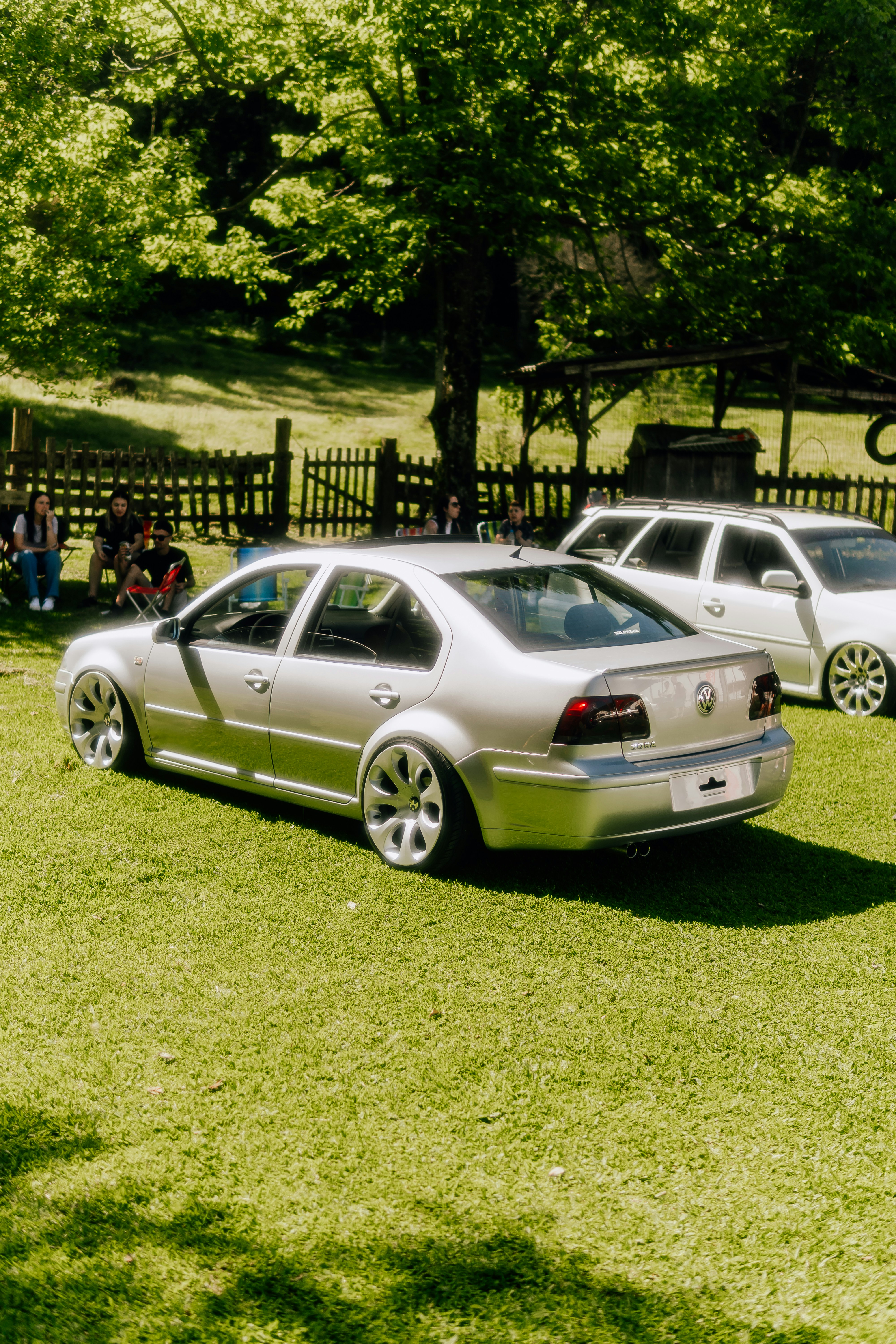 Cars are parked on green grass in a sunny field. photo – Free Car Image ...