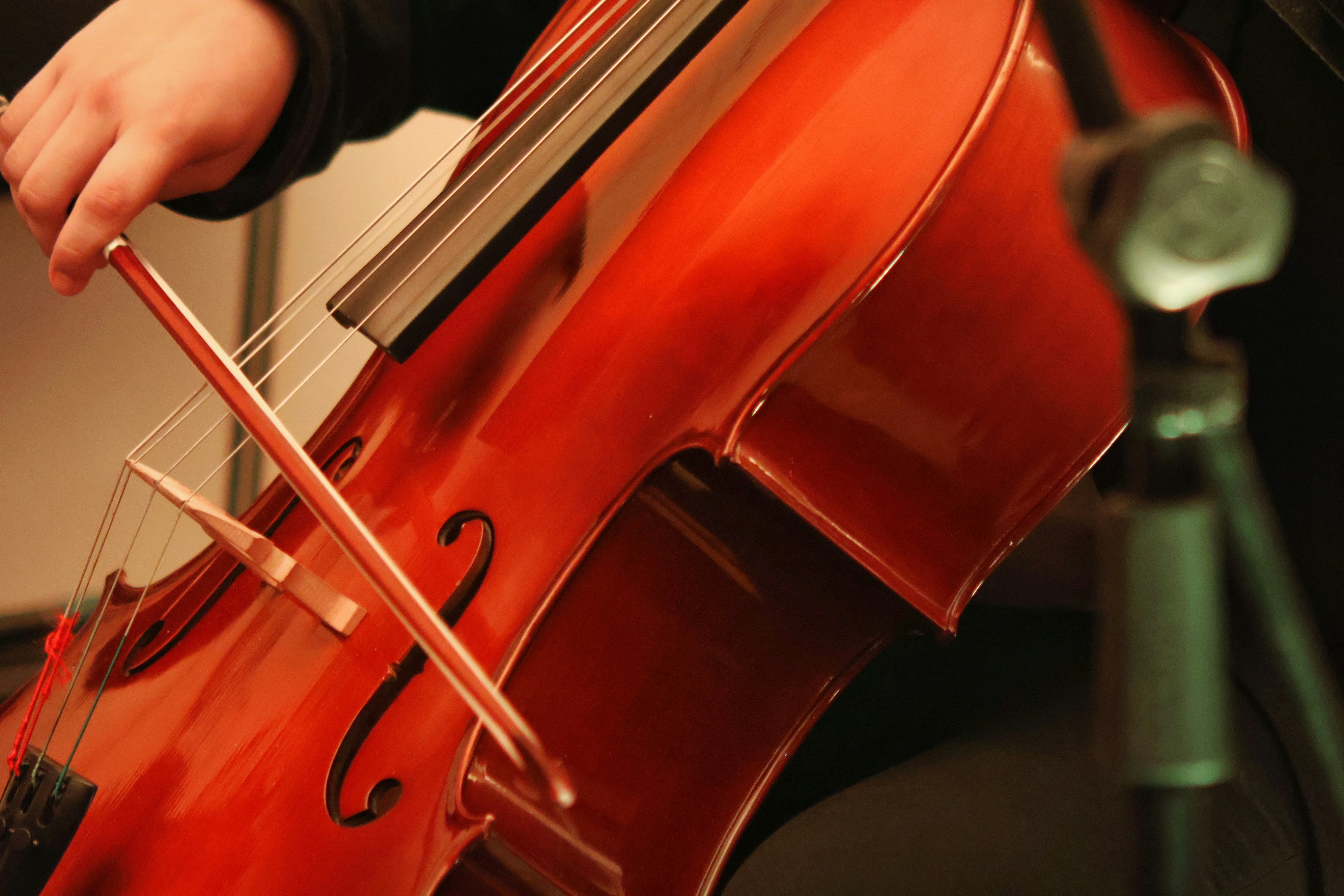 A cellist plays their beautiful red cello. photo – Free Concert Image ...