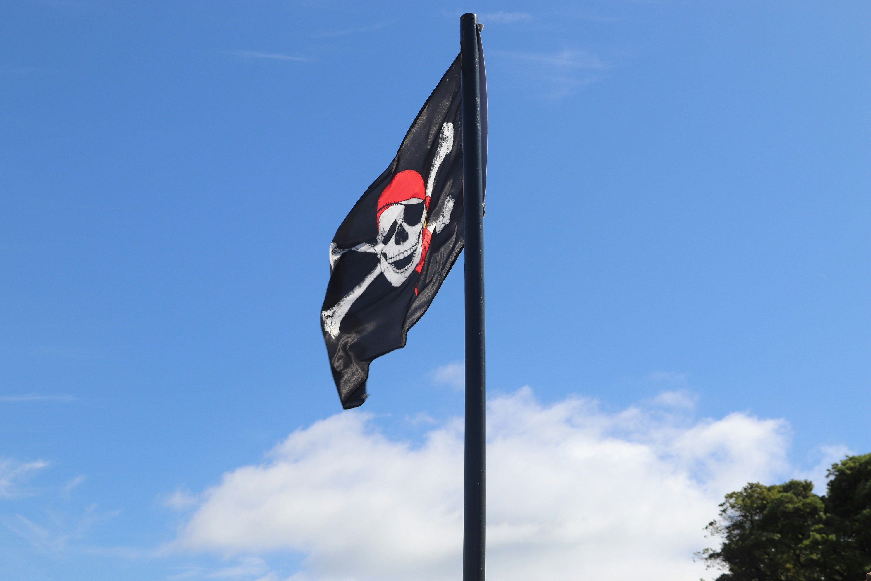 Windward Emblem: Pirate Flag Against a Clear Sky