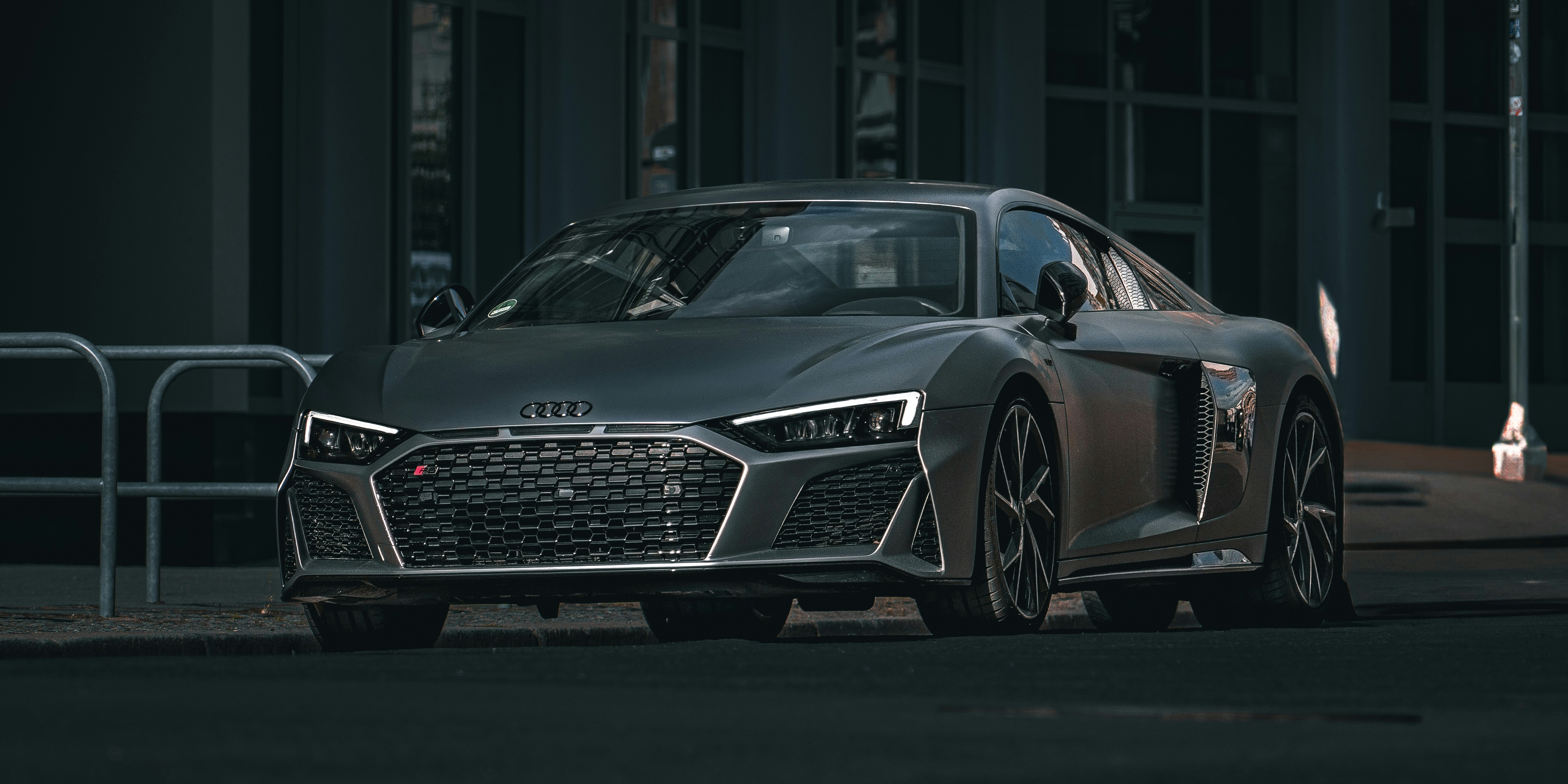 Urban Velocity: Front-Quarter Portrait of an Audi R8 on a City Street