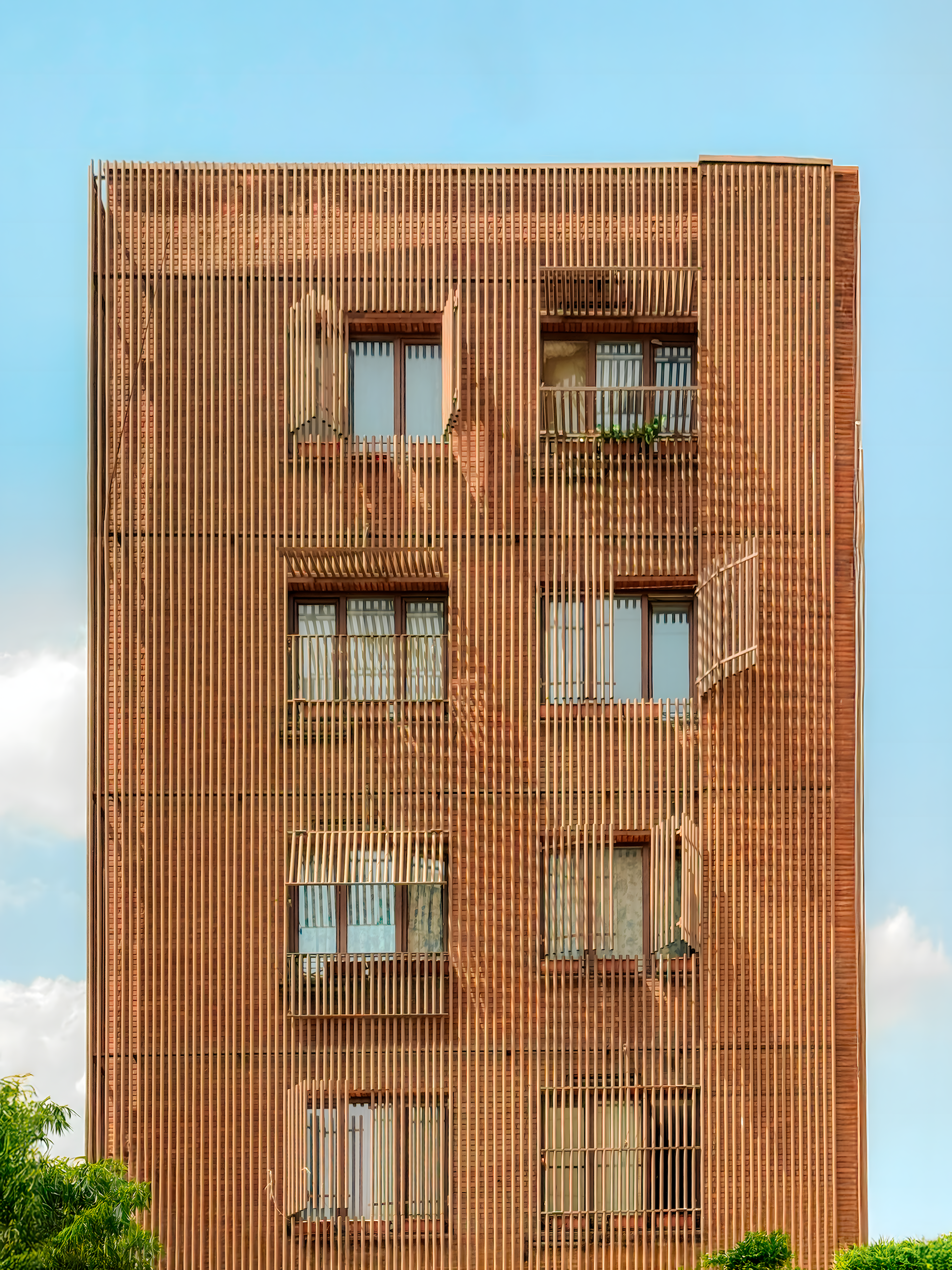 Slats of Sunlight on a Brick Tower