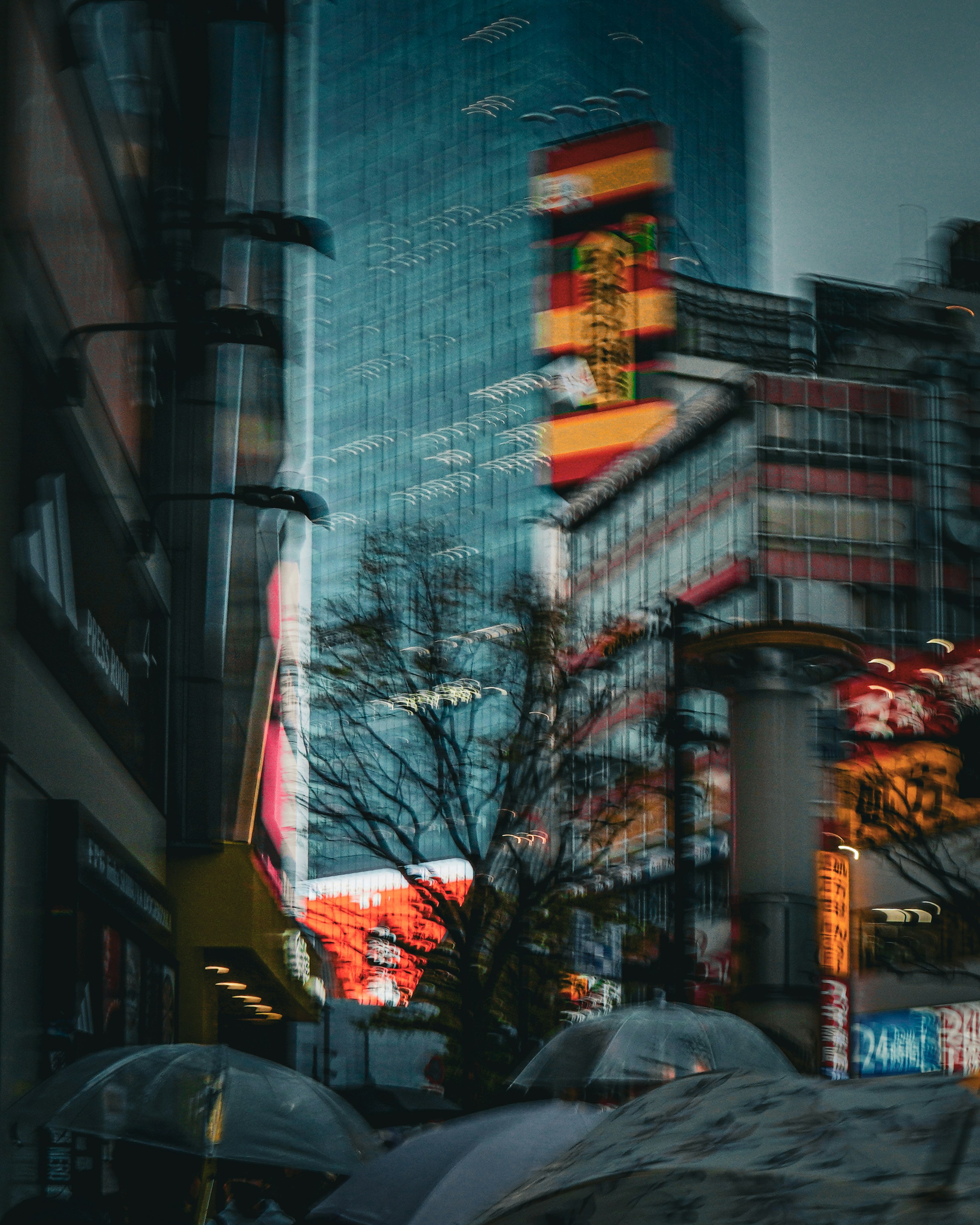 Neon Rain: Blurred Streets and Shimmering Signage