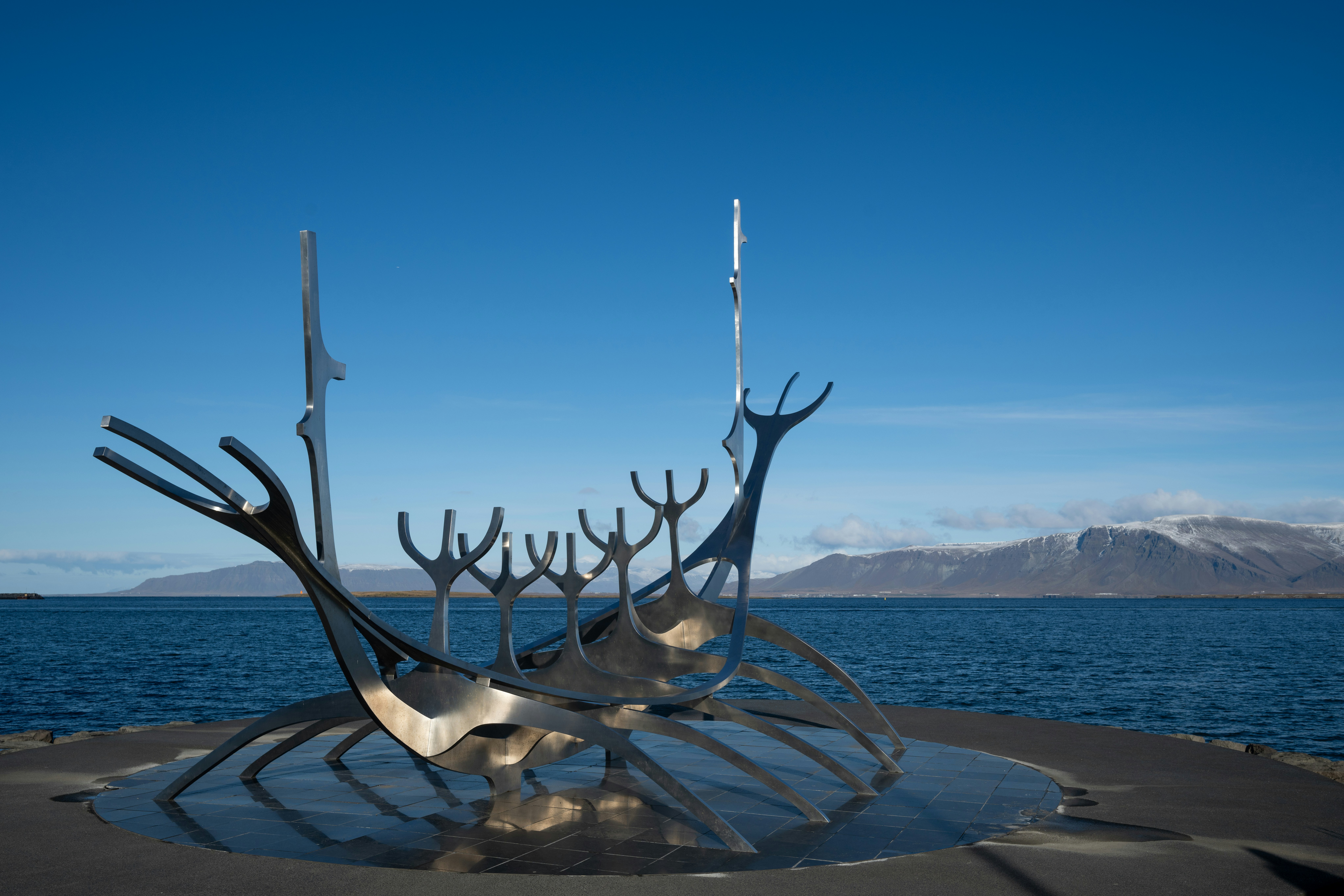 A striking sculpture of a viking ship.