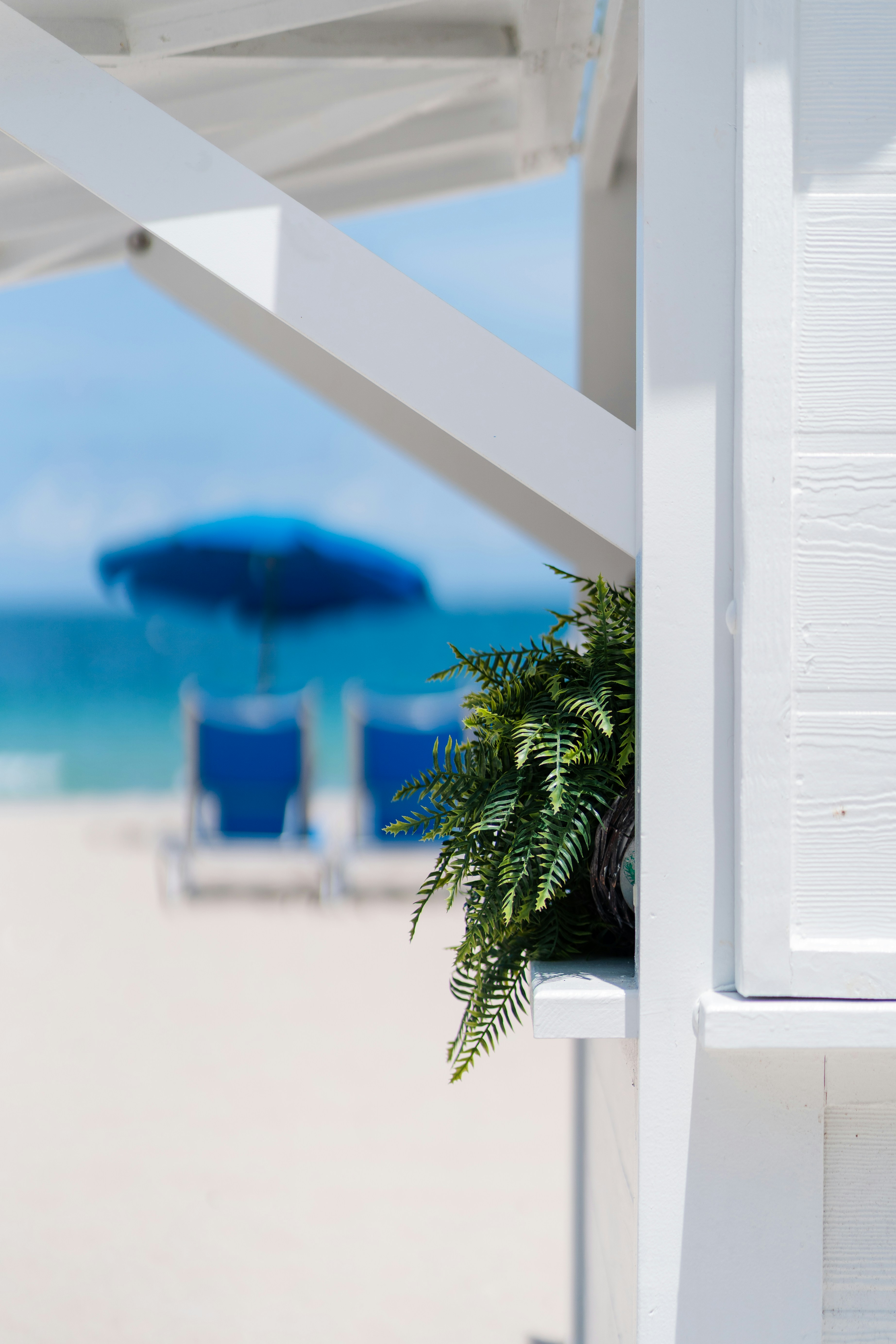 White structure frames a beach scene with an umbrella. photo – Free ...
