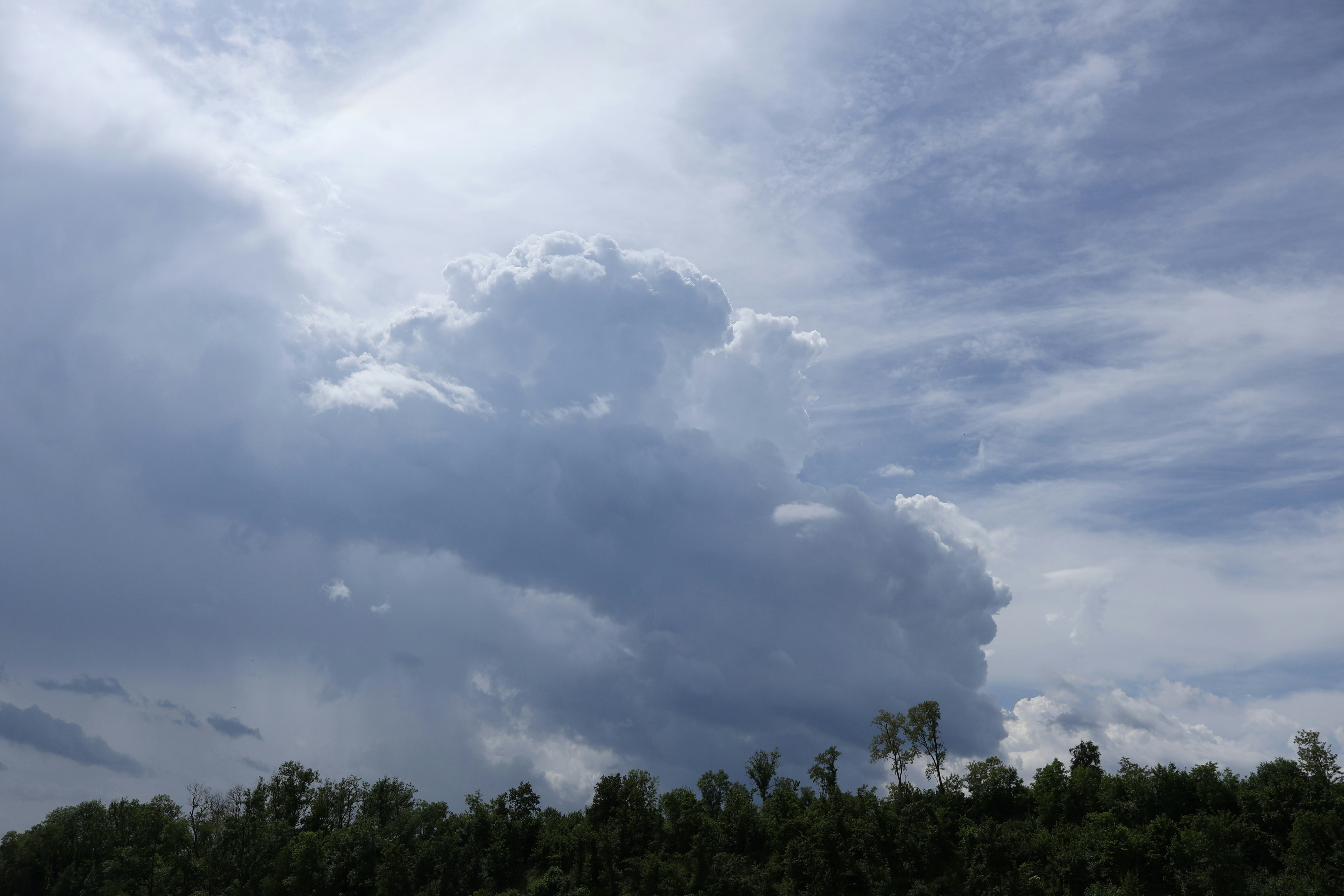 Big, fluffy clouds dominate a partly cloudy sky.