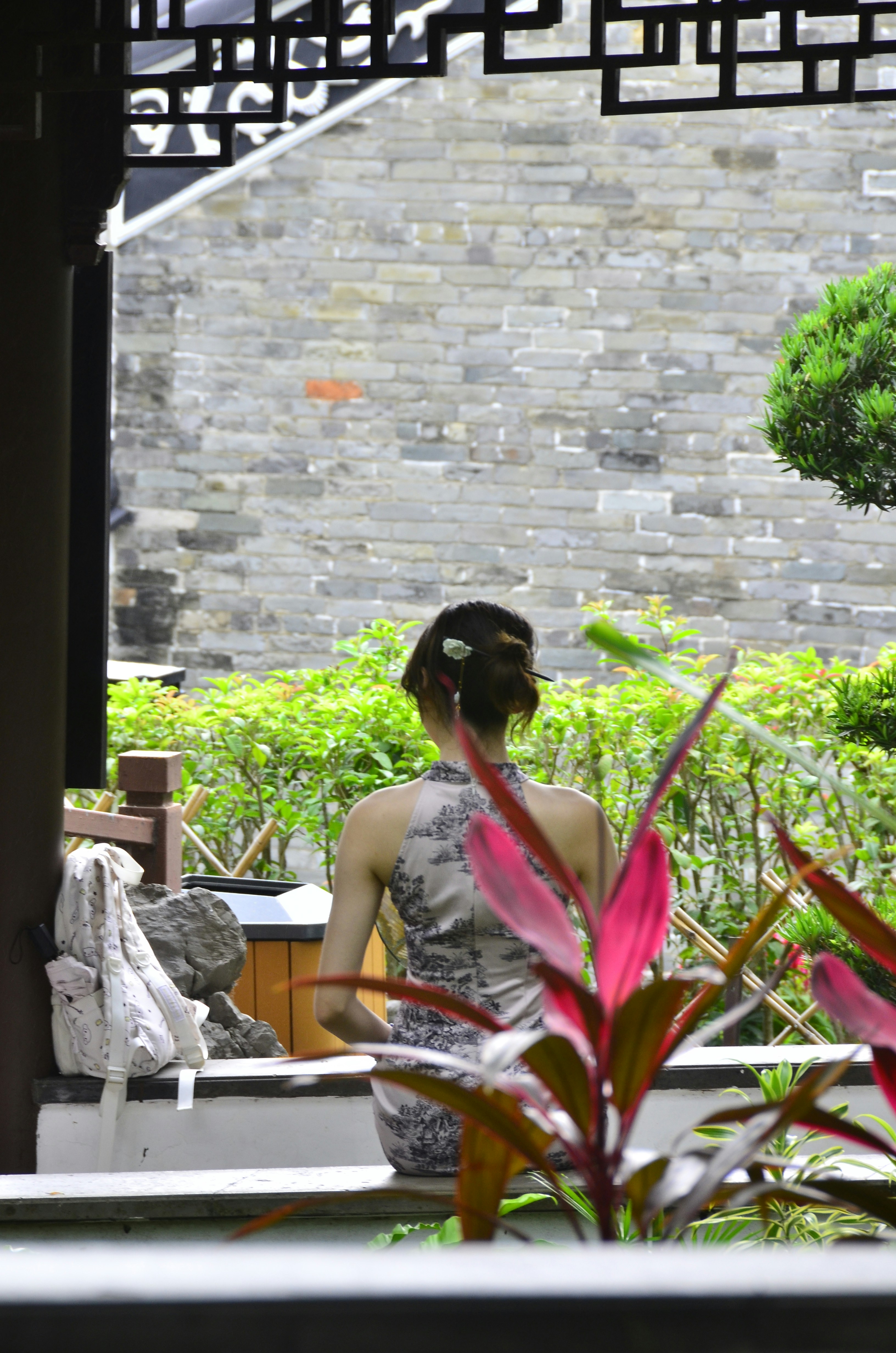 Back View in a Quiet Courtyard