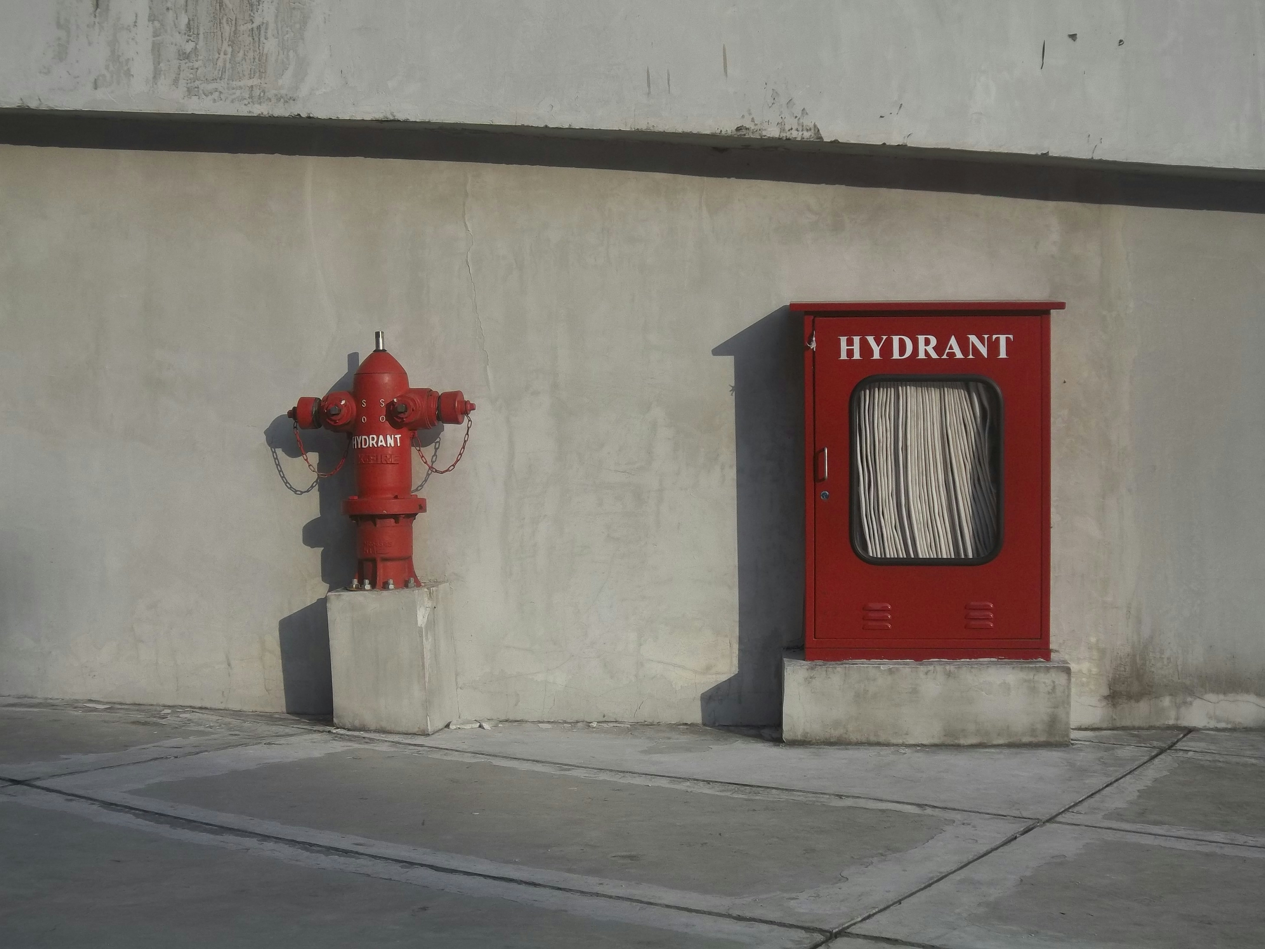 Fire hydrant and a red emergency hydrant box. photo – Free Summer Image ...