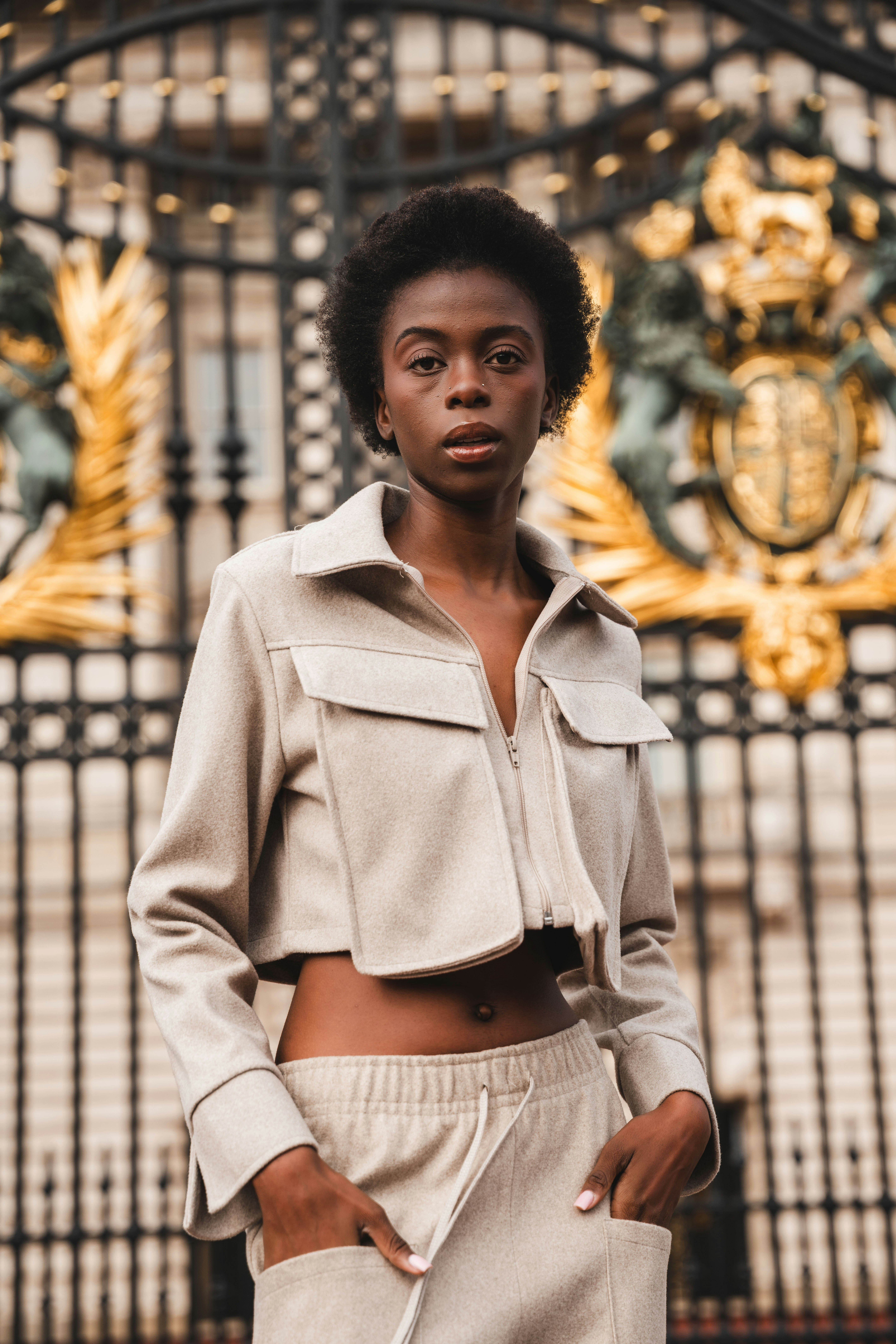 Model poses in front of a golden gate. photo – Free Fashion Image on ...
