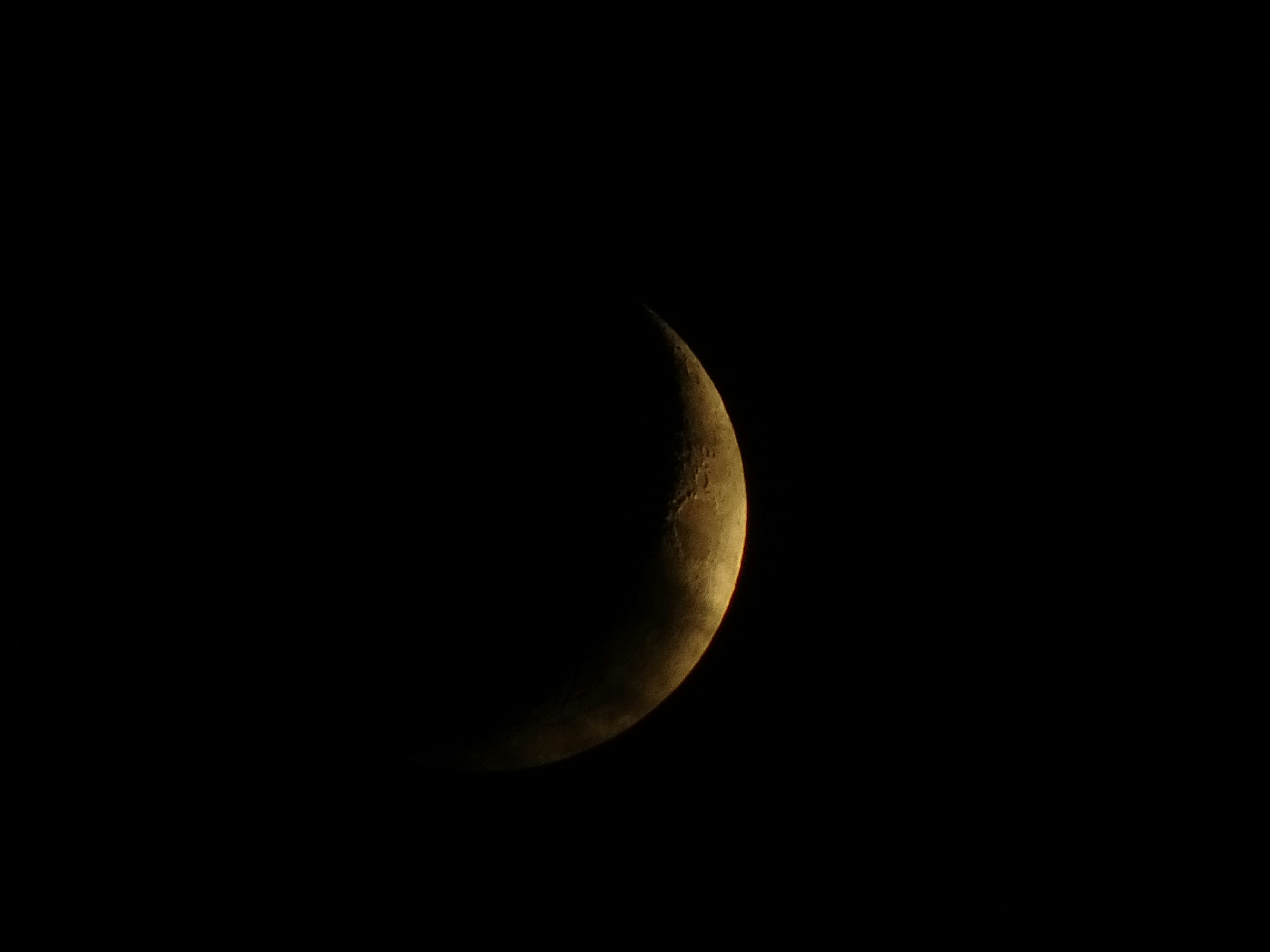 Crescent moon illuminated against a pitch-black sky, showcasing its delicate surface details.