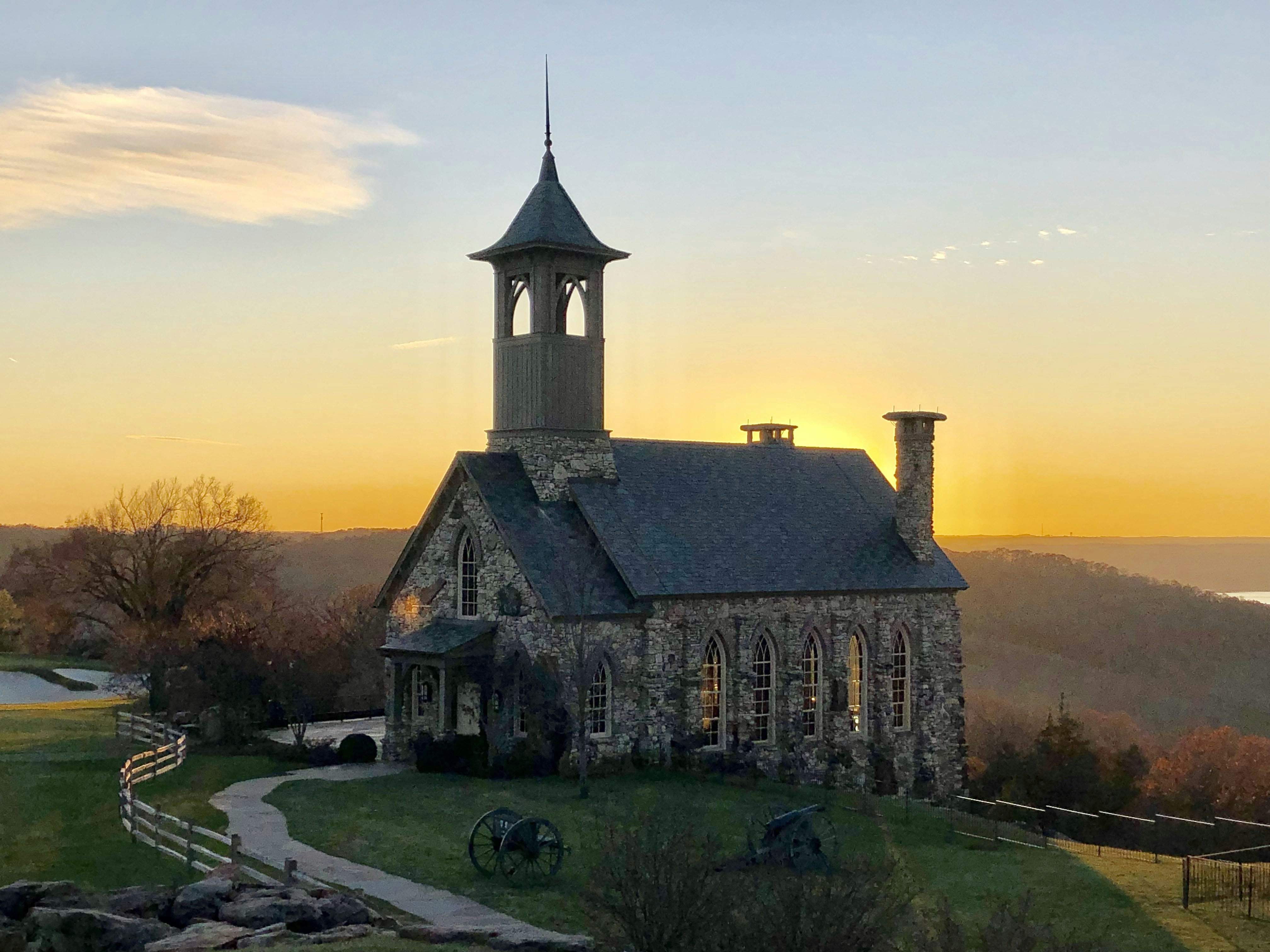 Dusk Over the Hilltop Chapel: Bell Tower in Golden Silence