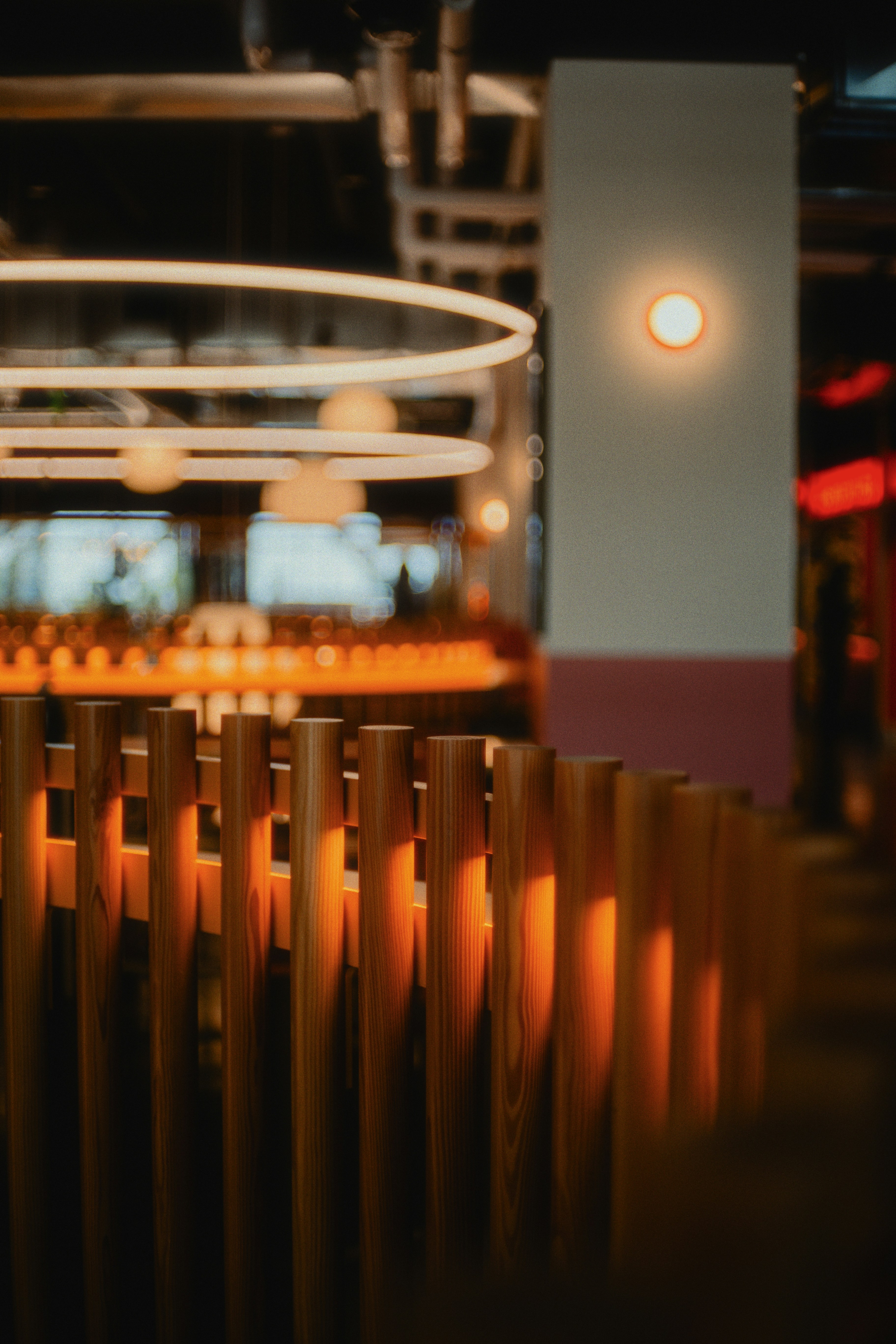 A stylish restaurant interior with soft lighting.