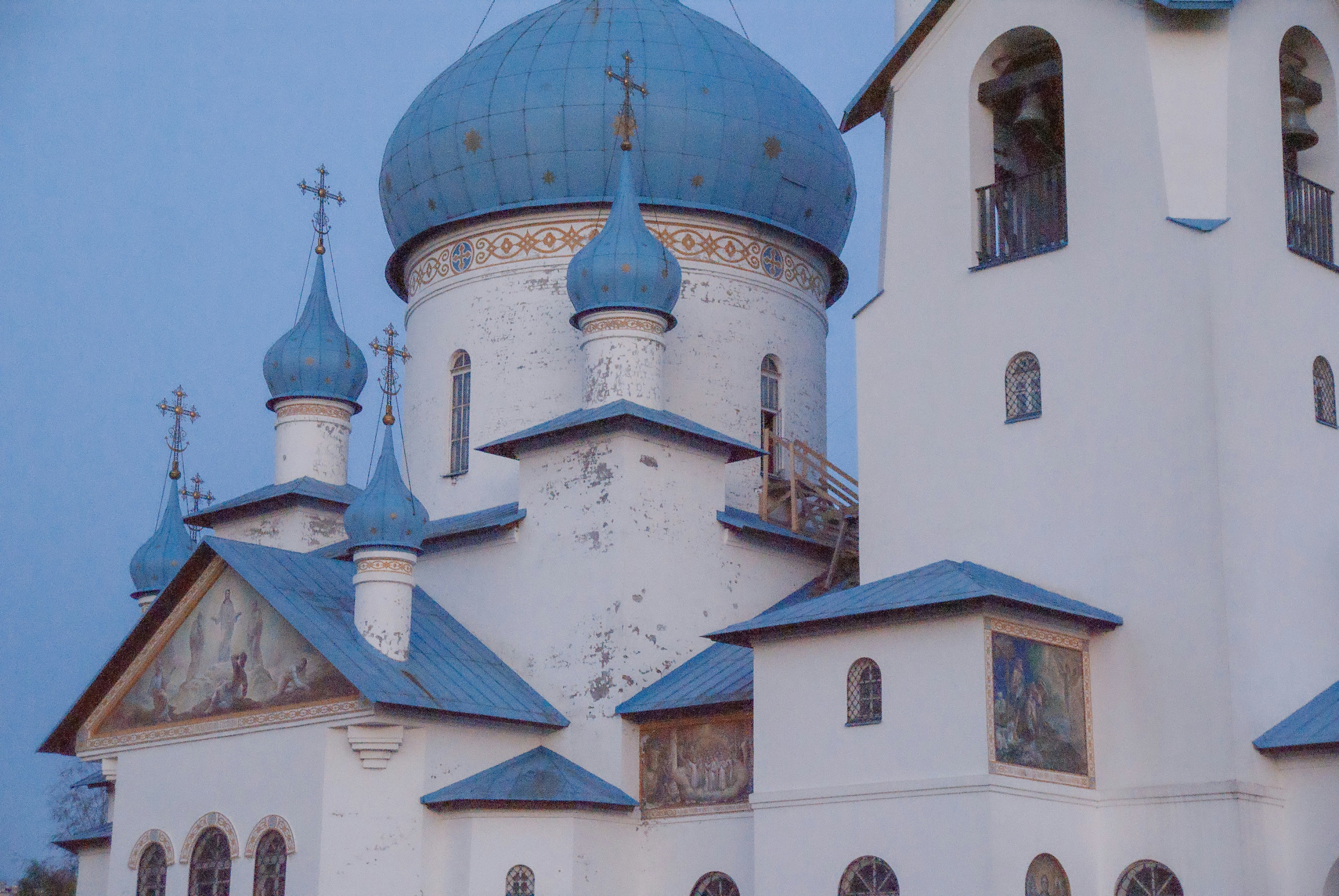 Azure Onion Domes Rising Over White Facades