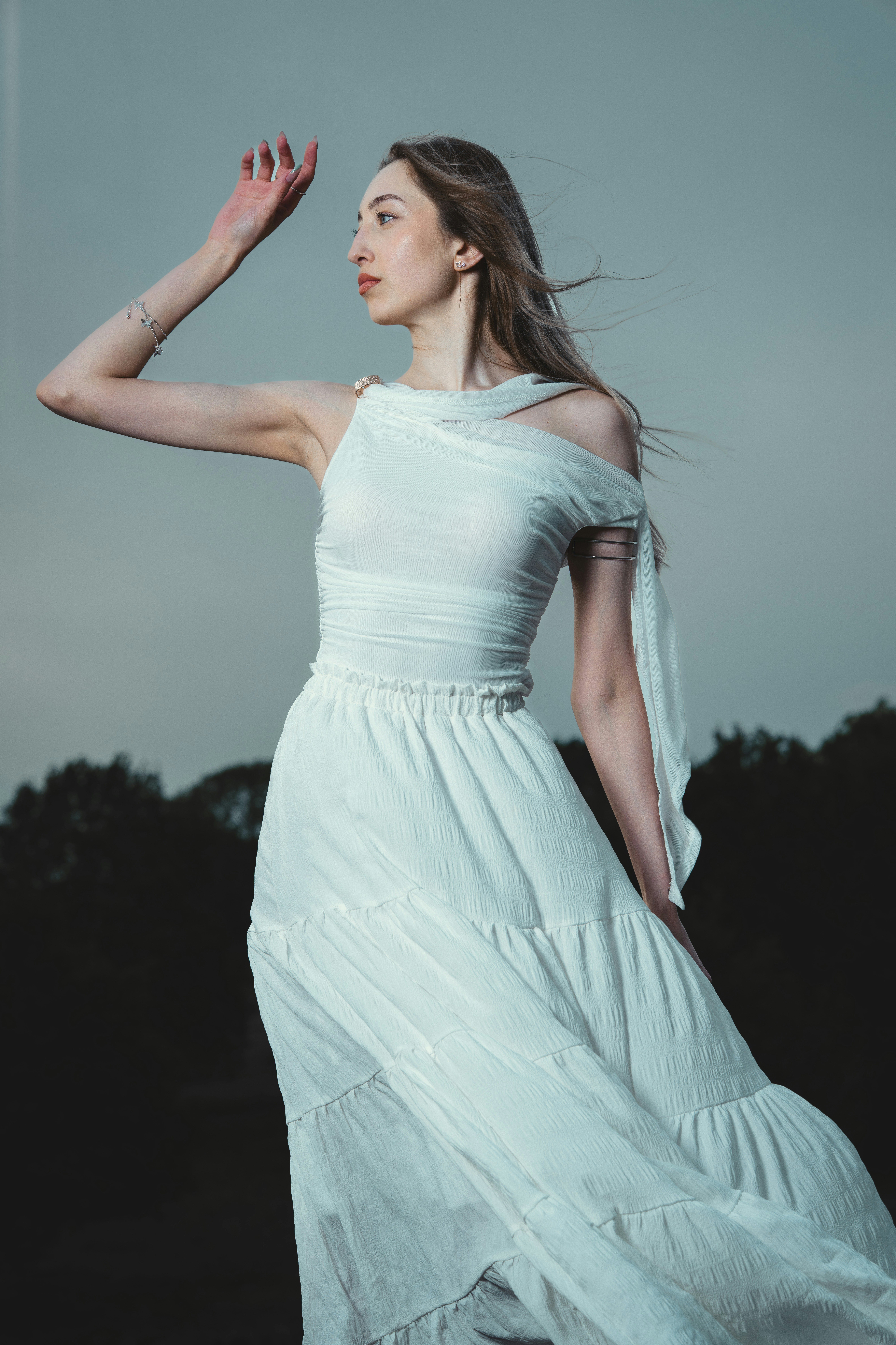 Woman in white dress poses gracefully outdoors. photo – Free Female ...
