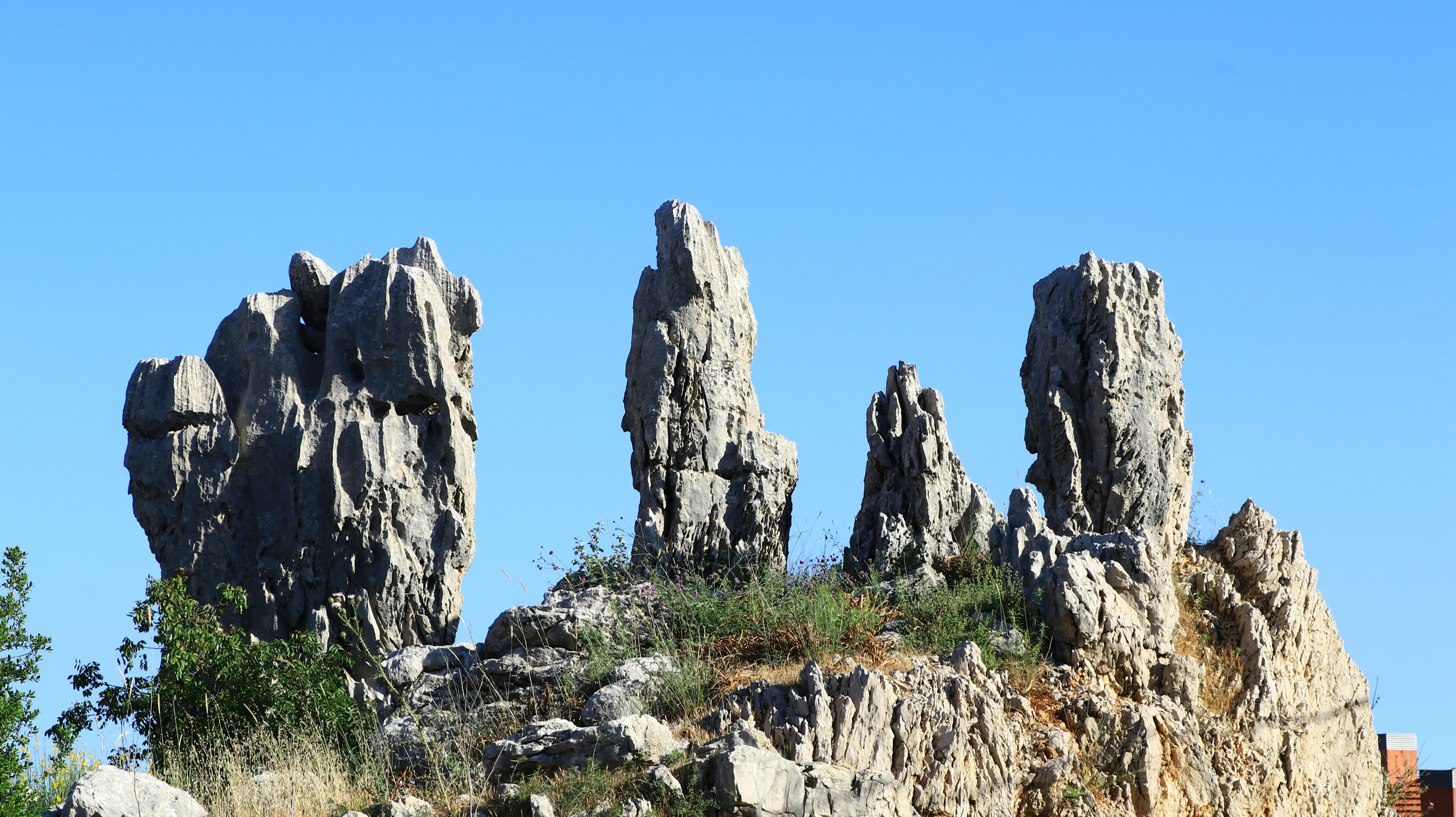 Distinctive mountain rock carved by falling water