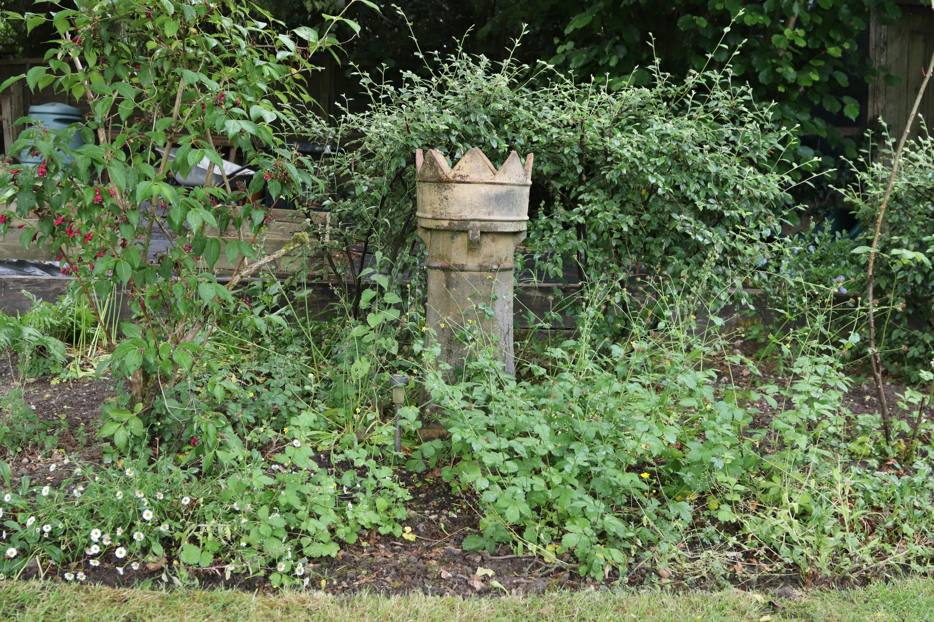 Crowned Pillar Amid Overgrown Greens