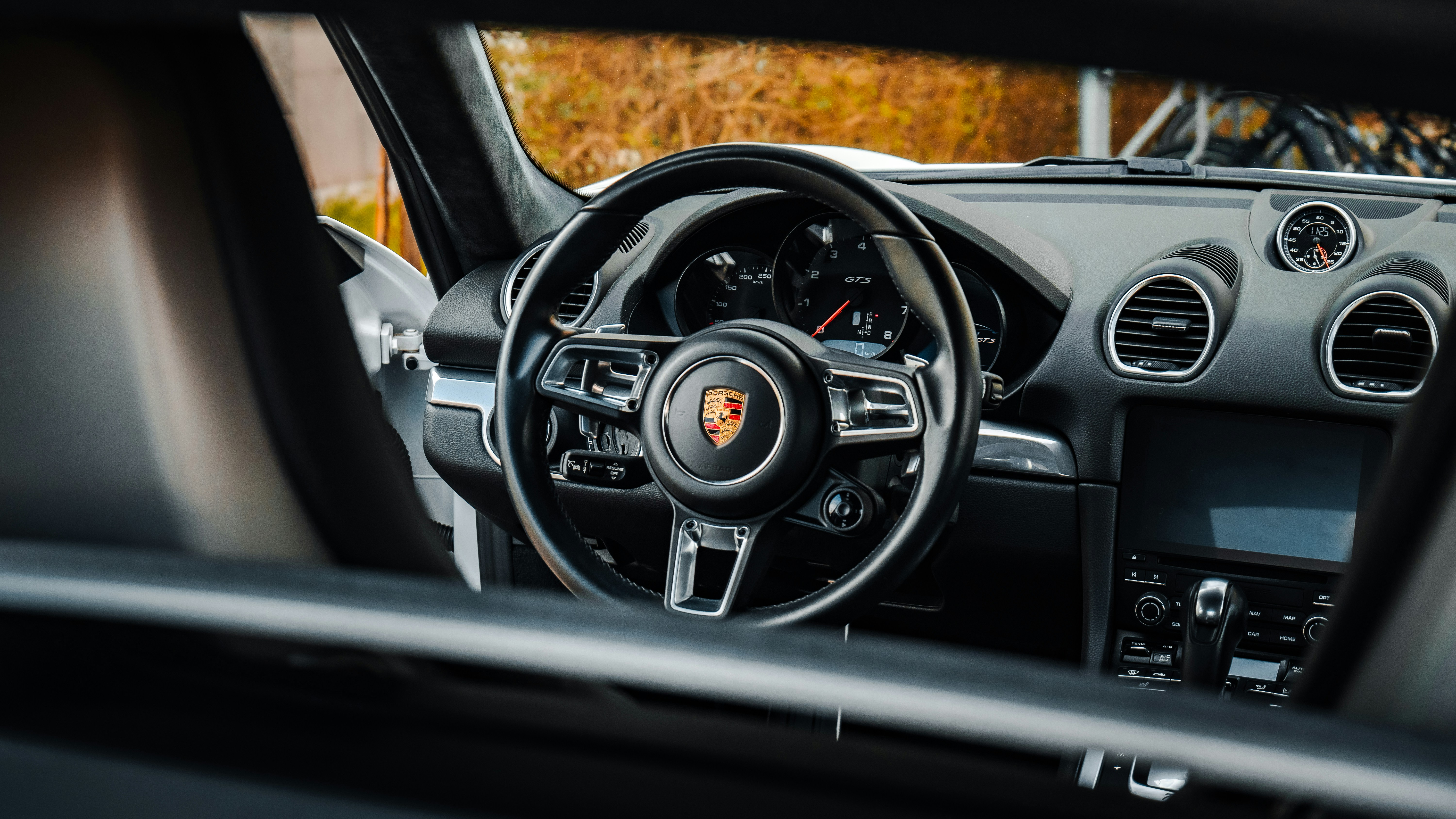 A close-up view of a porsche's interior.