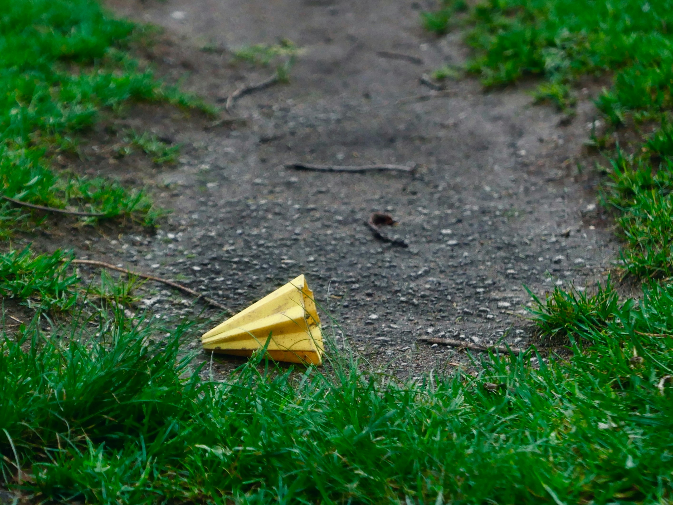 Amber Origami Cone on a Mossy Dirt Path