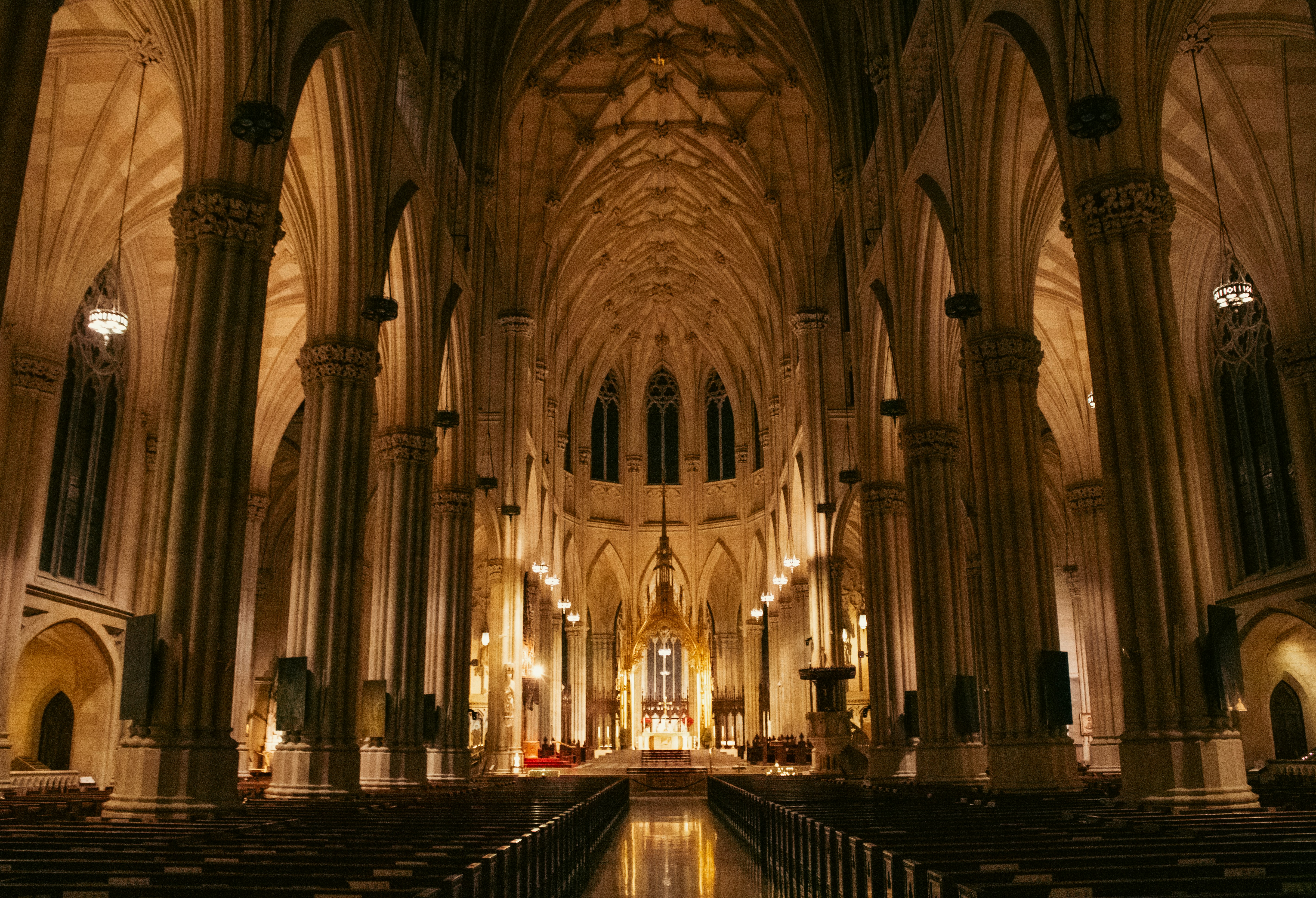 Inside a grand cathedral, rows of seats. photo – Free Architecture ...