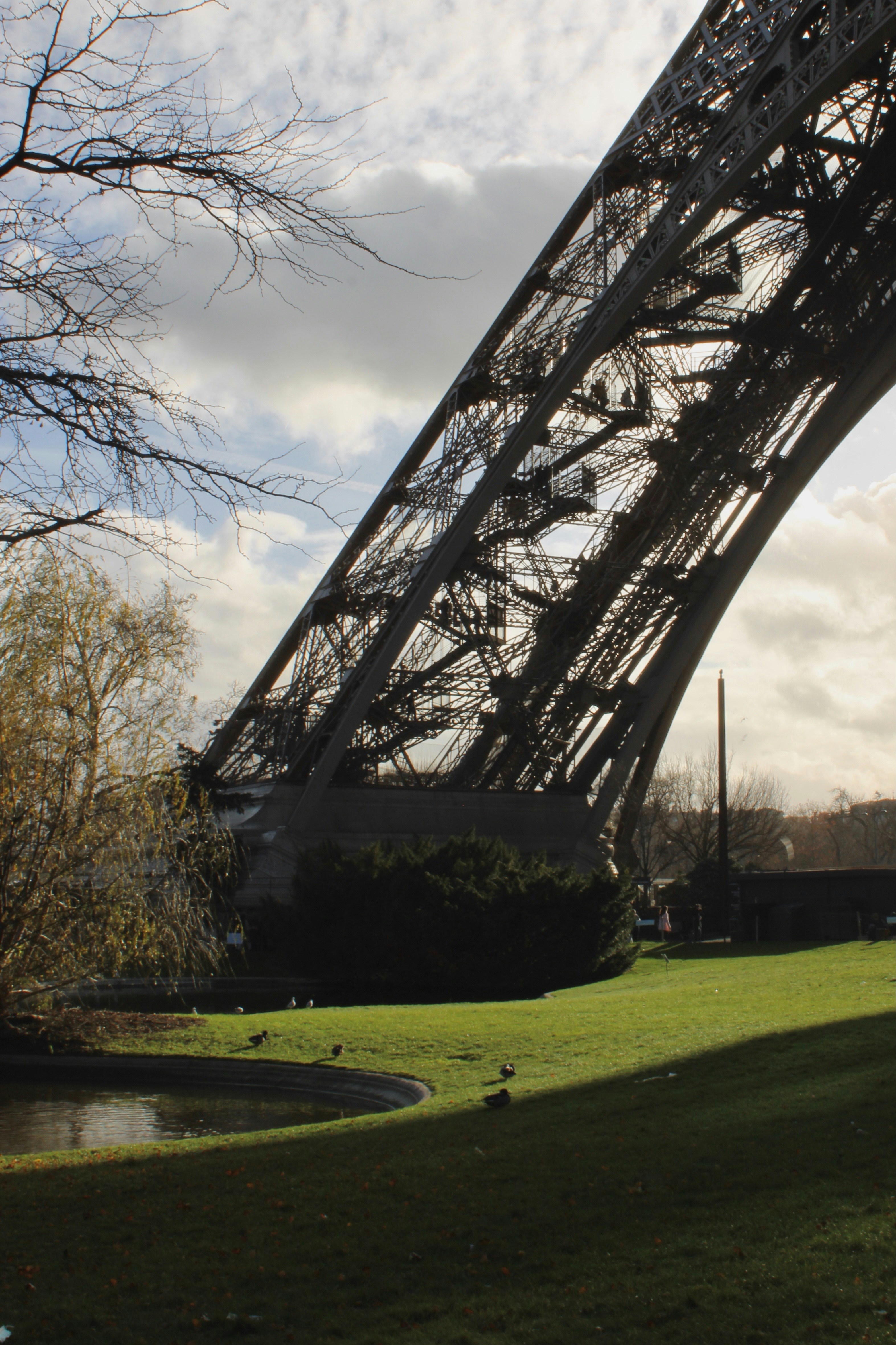 Iron Arch Over a Green Park: Diagonal Geometry in Daylight