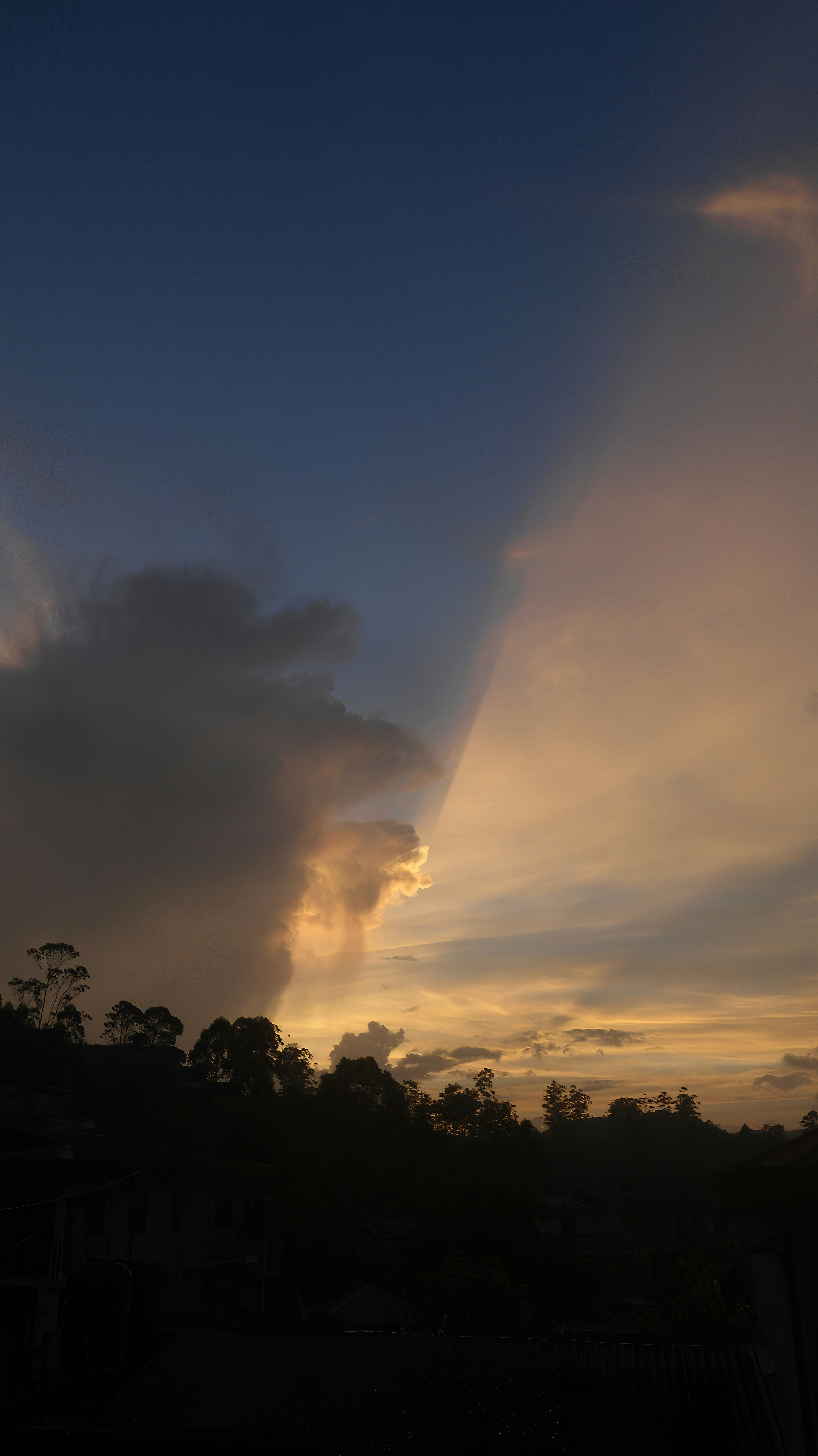 Sunset sky over a silhouette of a forest.