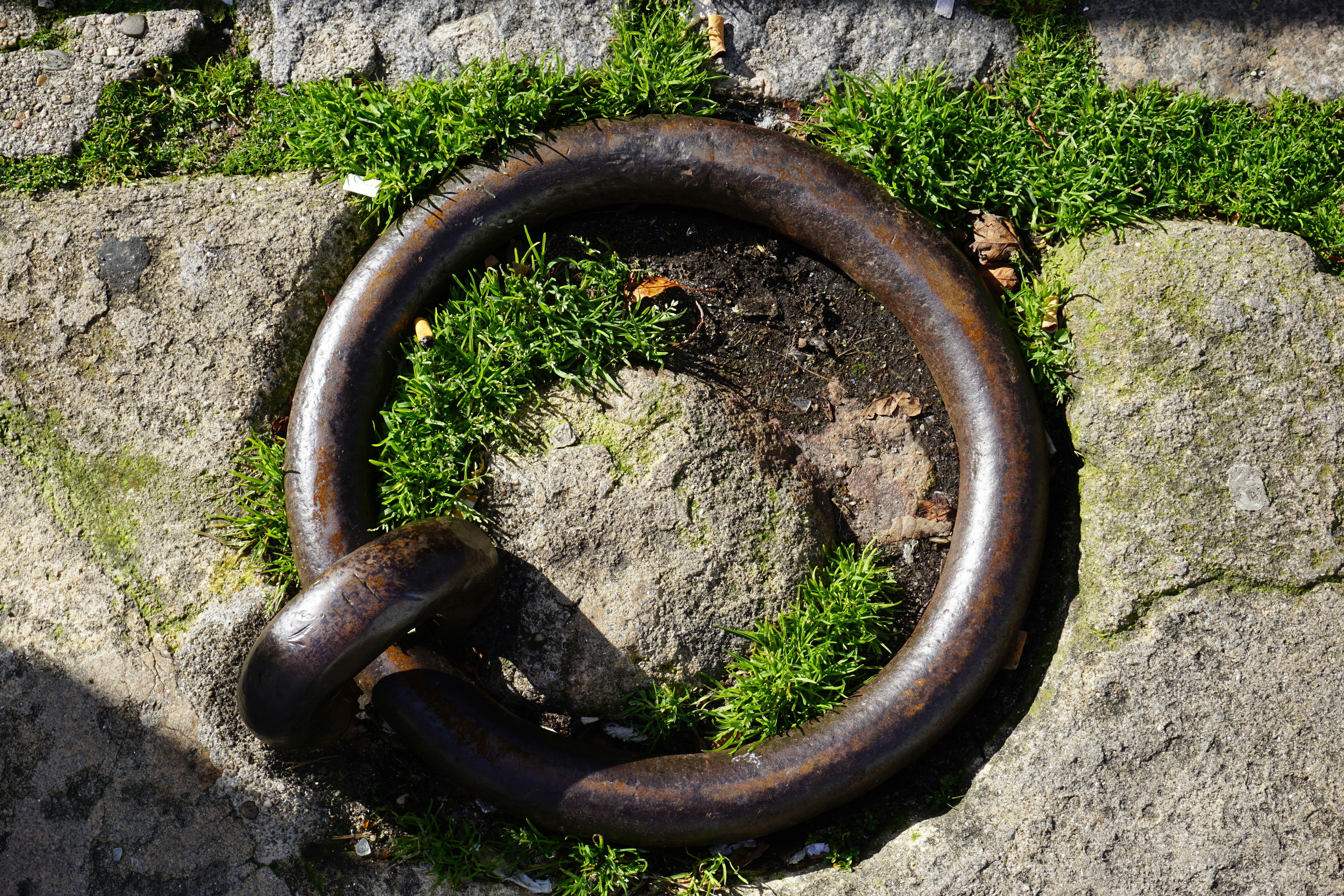A rusty ring embedded in stone and moss. photo – Free Portugal Image on ...
