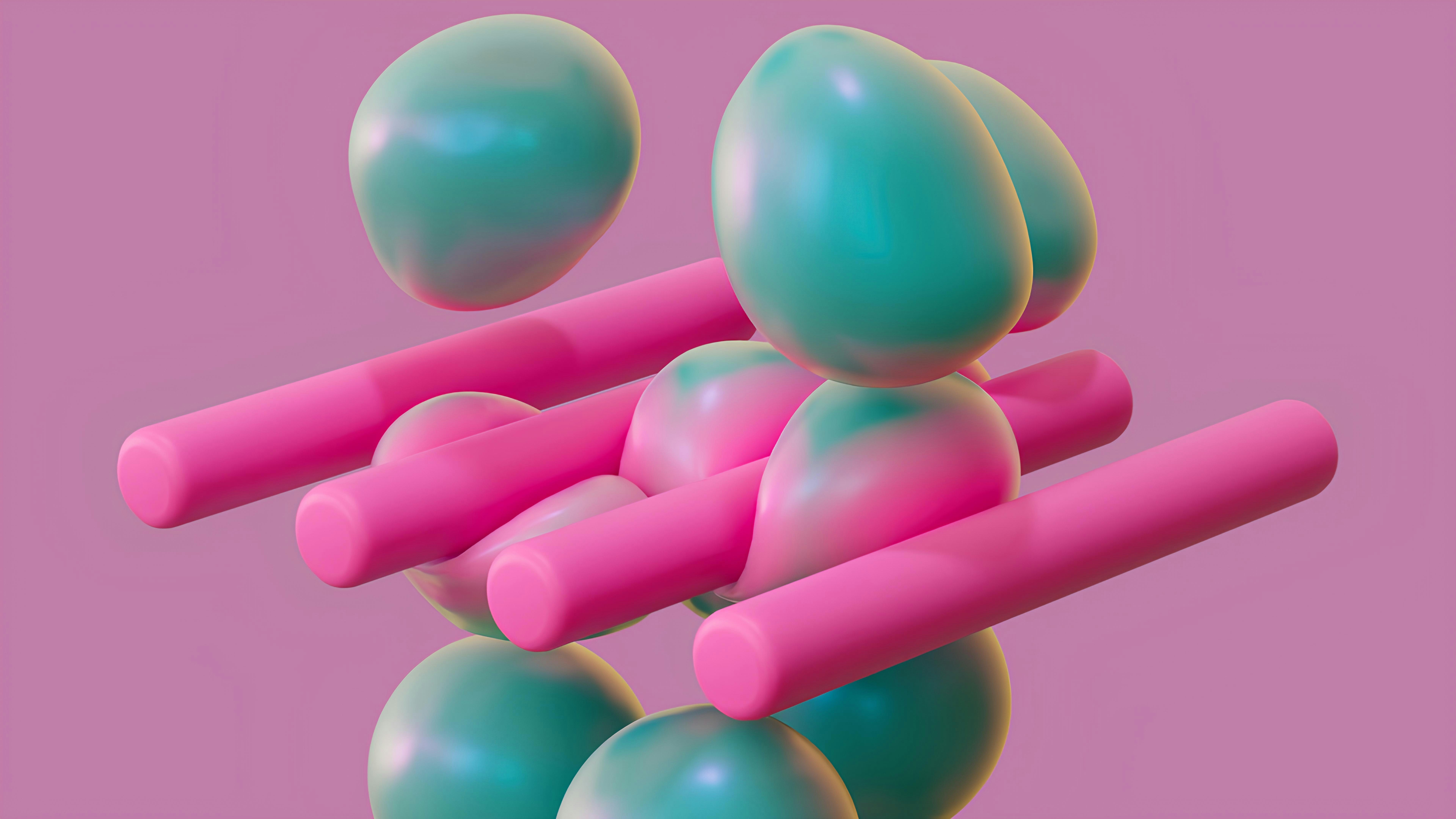 Pink rods and teal spheres comprise a whimsical sculpture. photo – Free ...