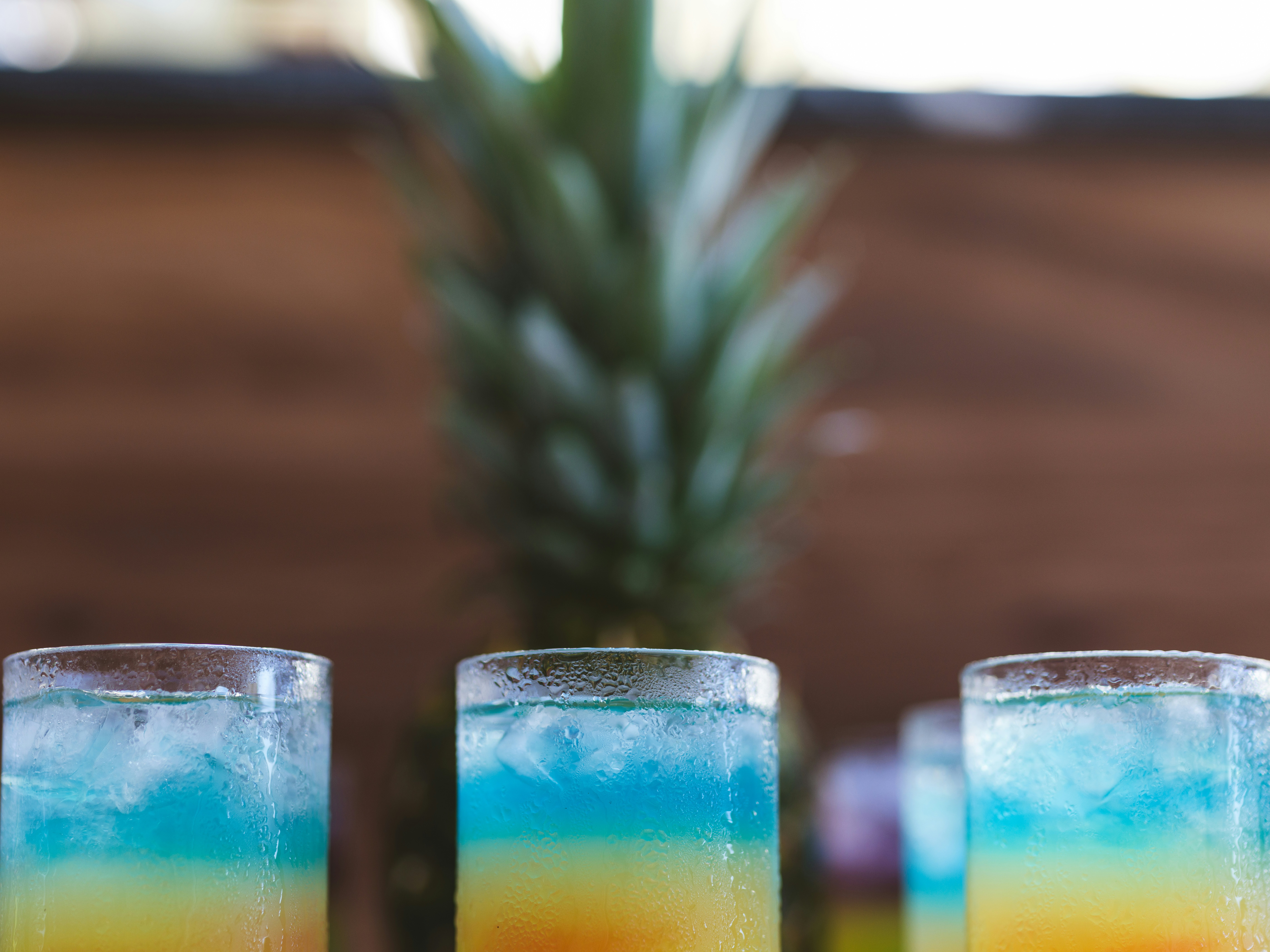 Rainbow on Ice: Triple-Layered Drinks in a Sunlit Bar