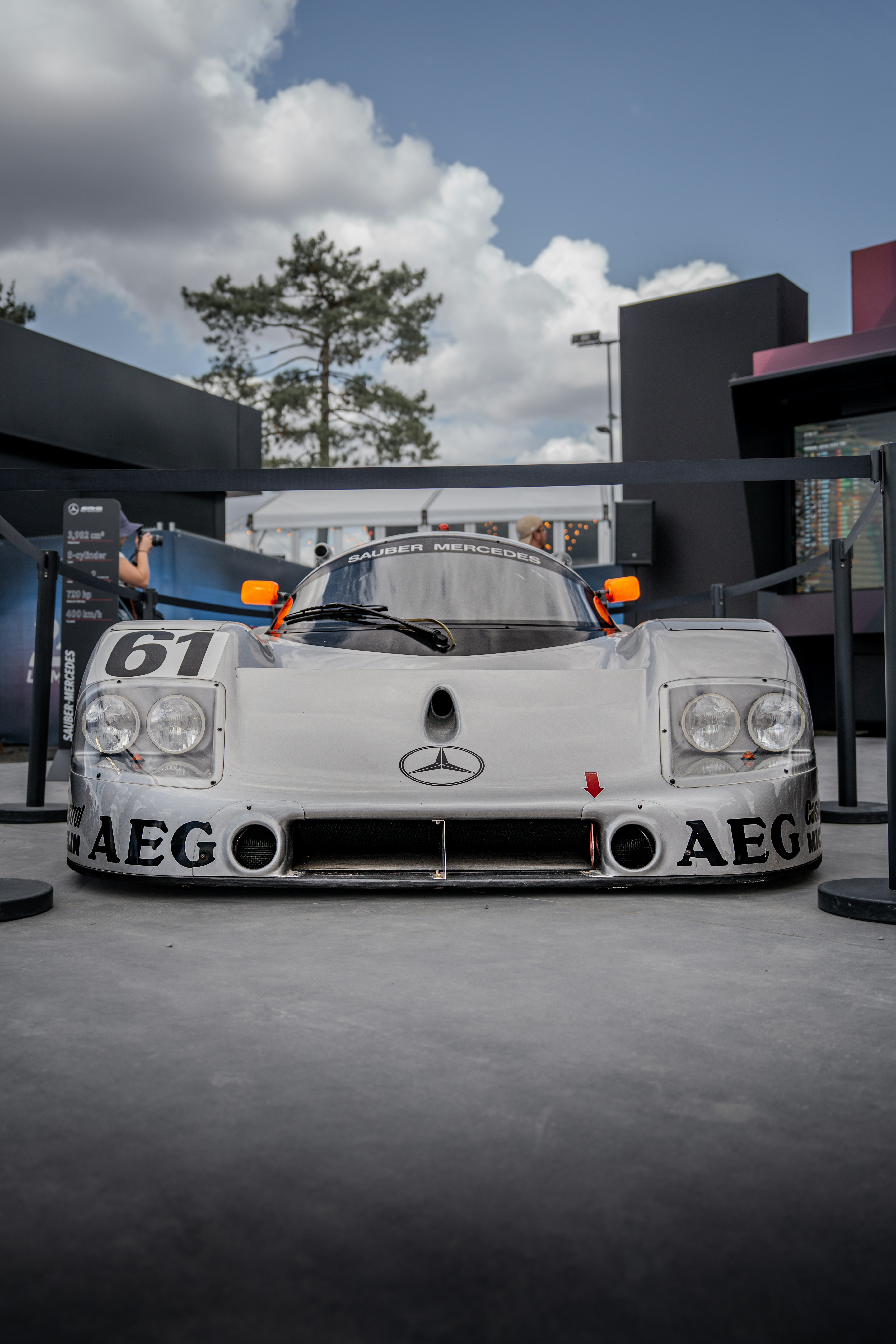 A silver mercedes race car is on display. photo – Free Vintage Image on ...