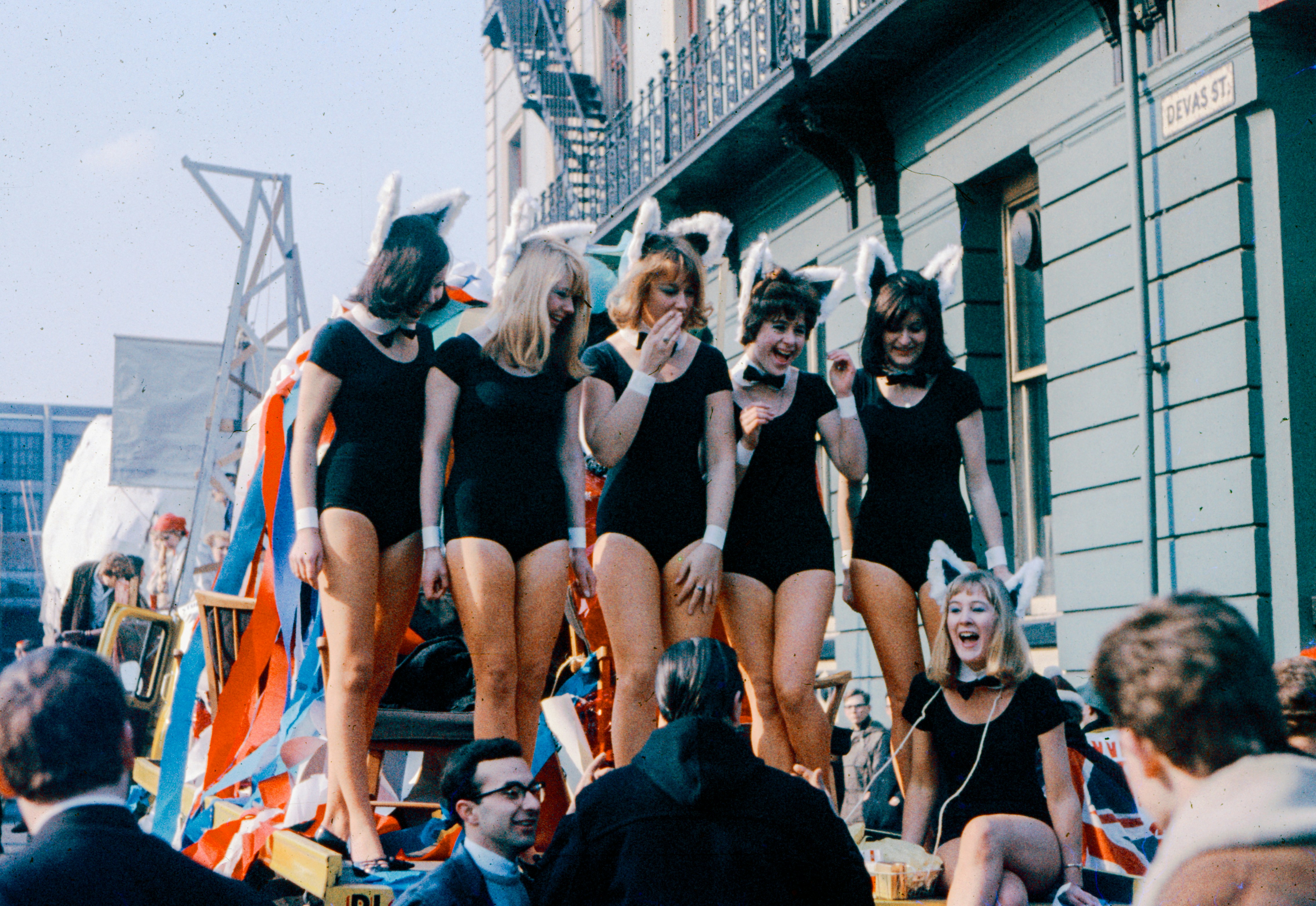 Women in bunny masks parade on a float. photo – Free Vintage Image on ...