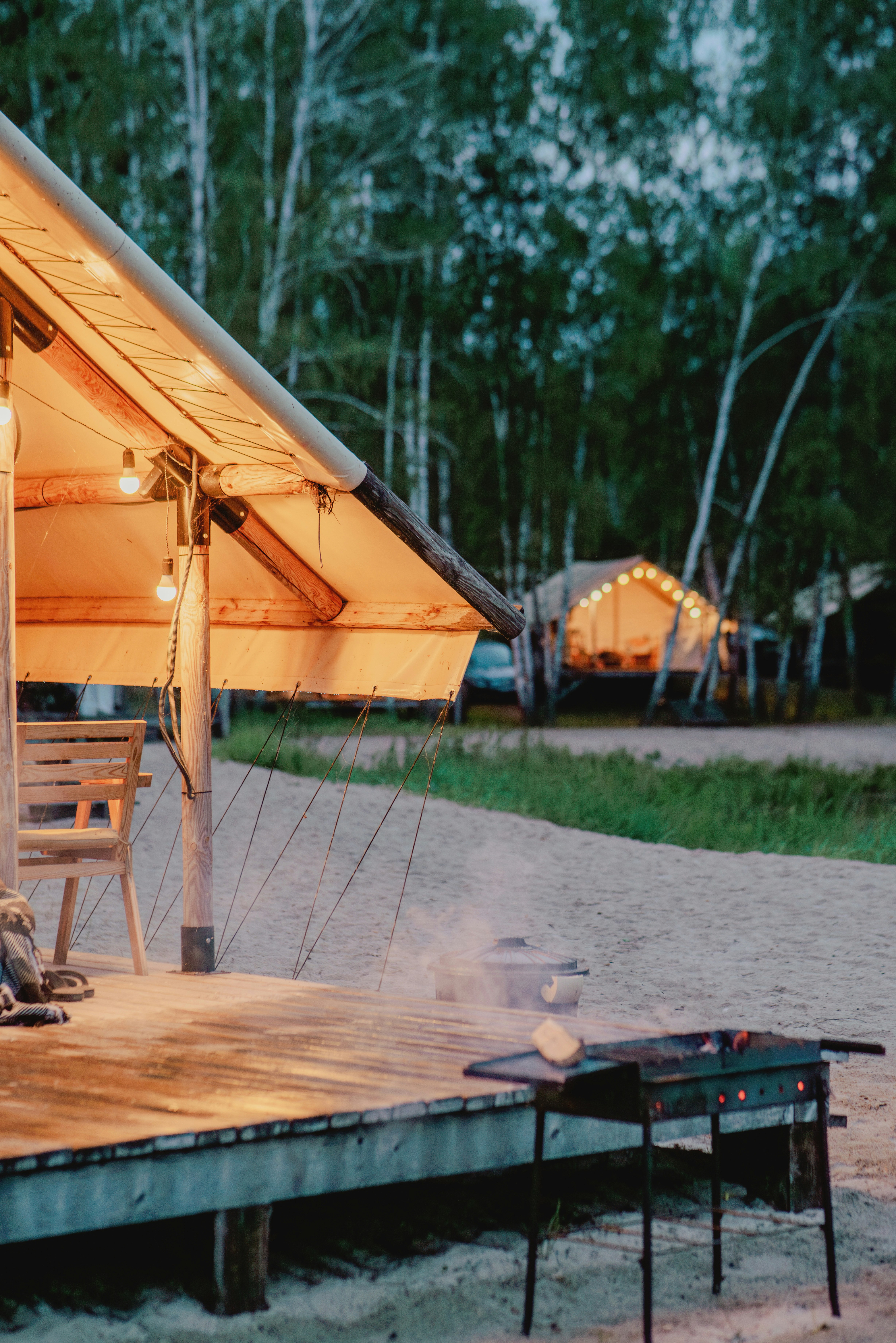 Beachside Campfire Under a Tangerine Canopy