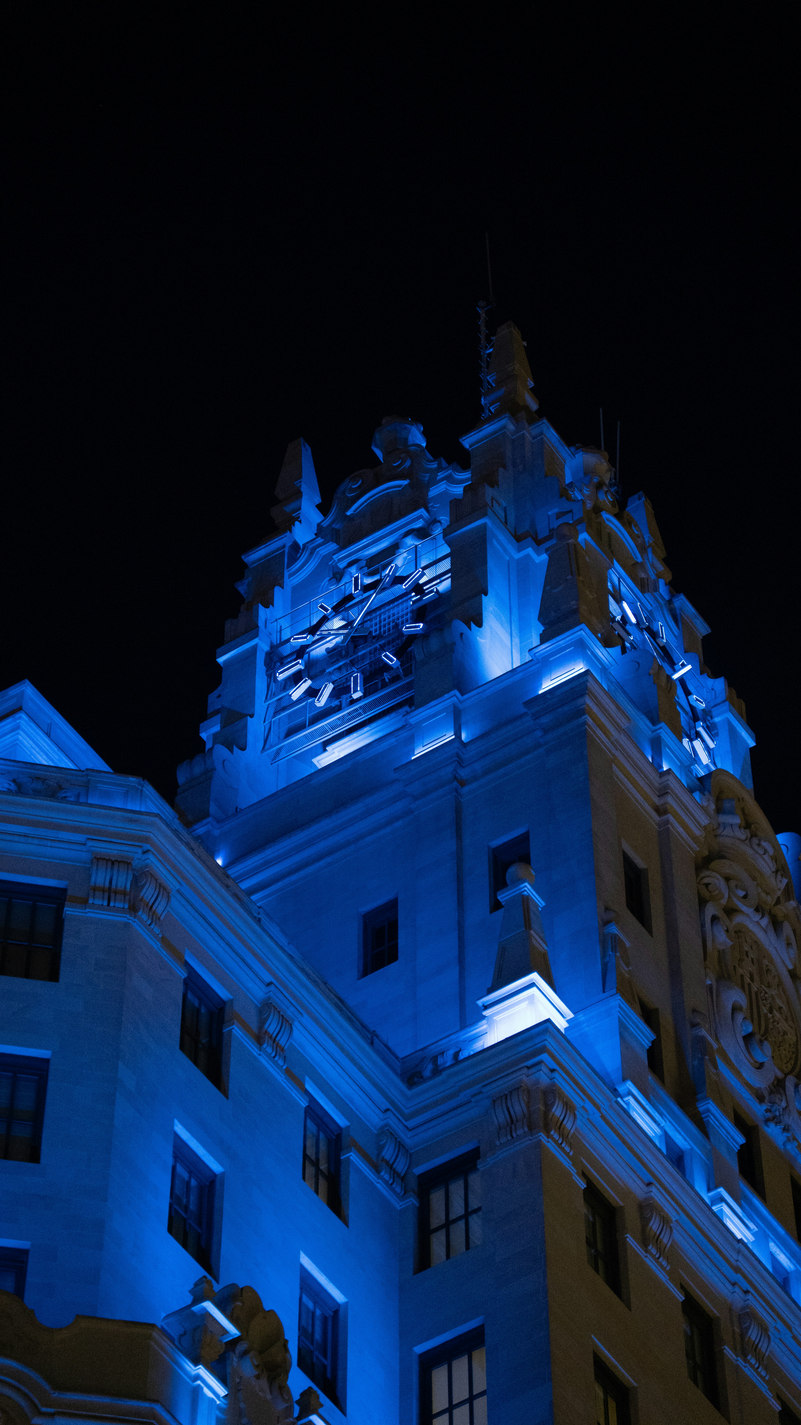 Azure Beacons: Nightfall Clocktower in Electric Blue