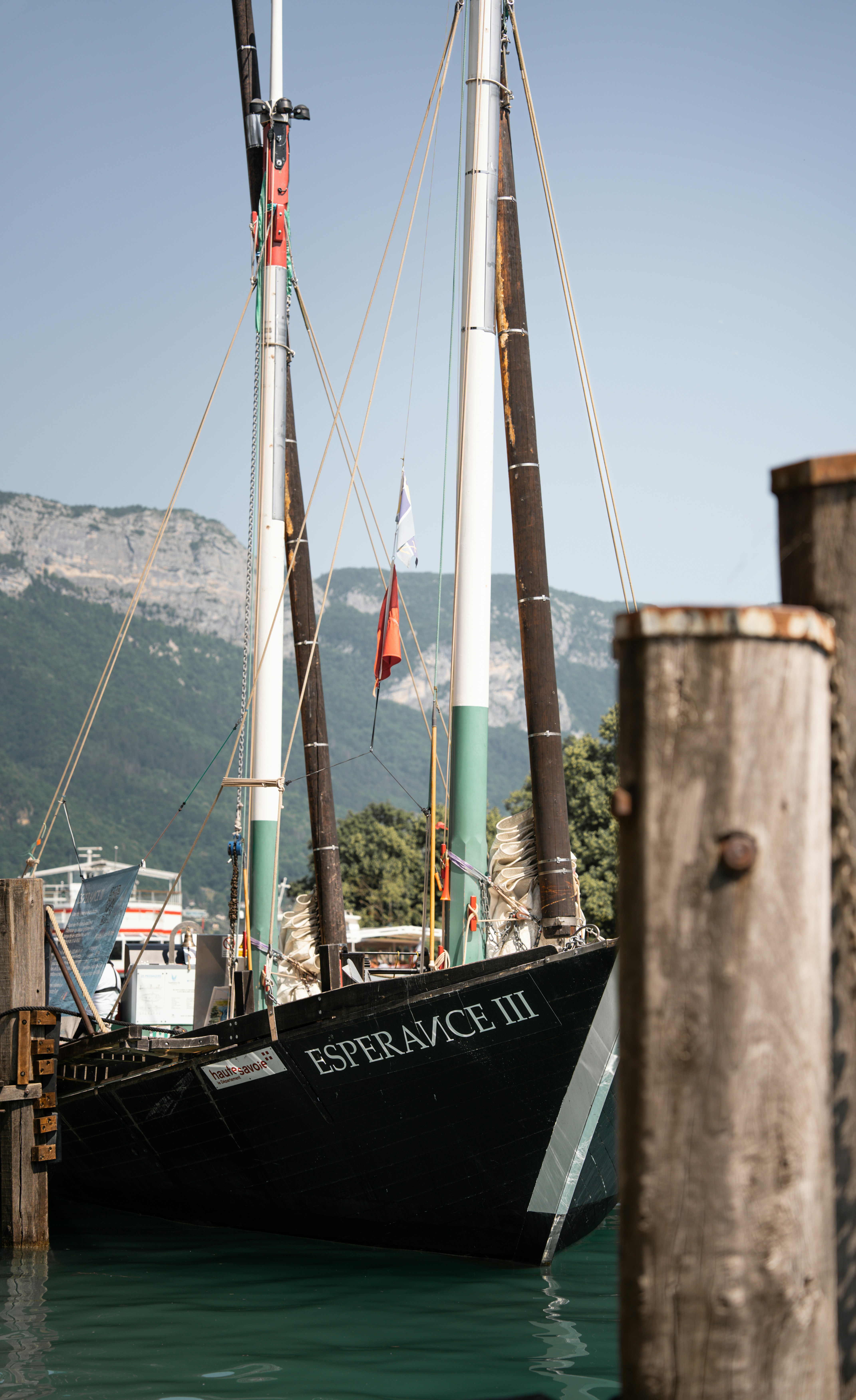 Esperance III at the Marina: Rigging Against a Mountain Backdrop