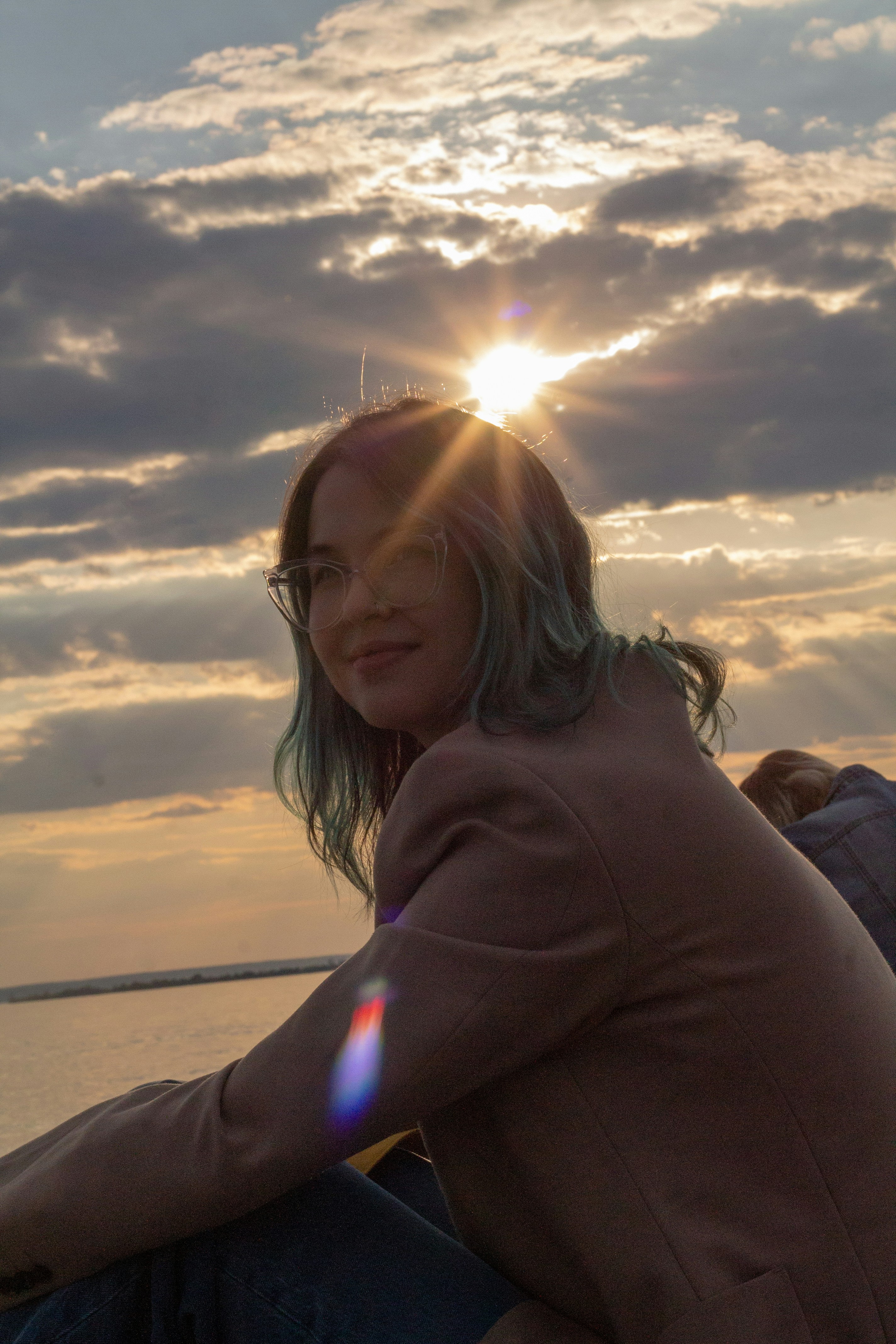 Sunburst Portrait by the Dusk Shore