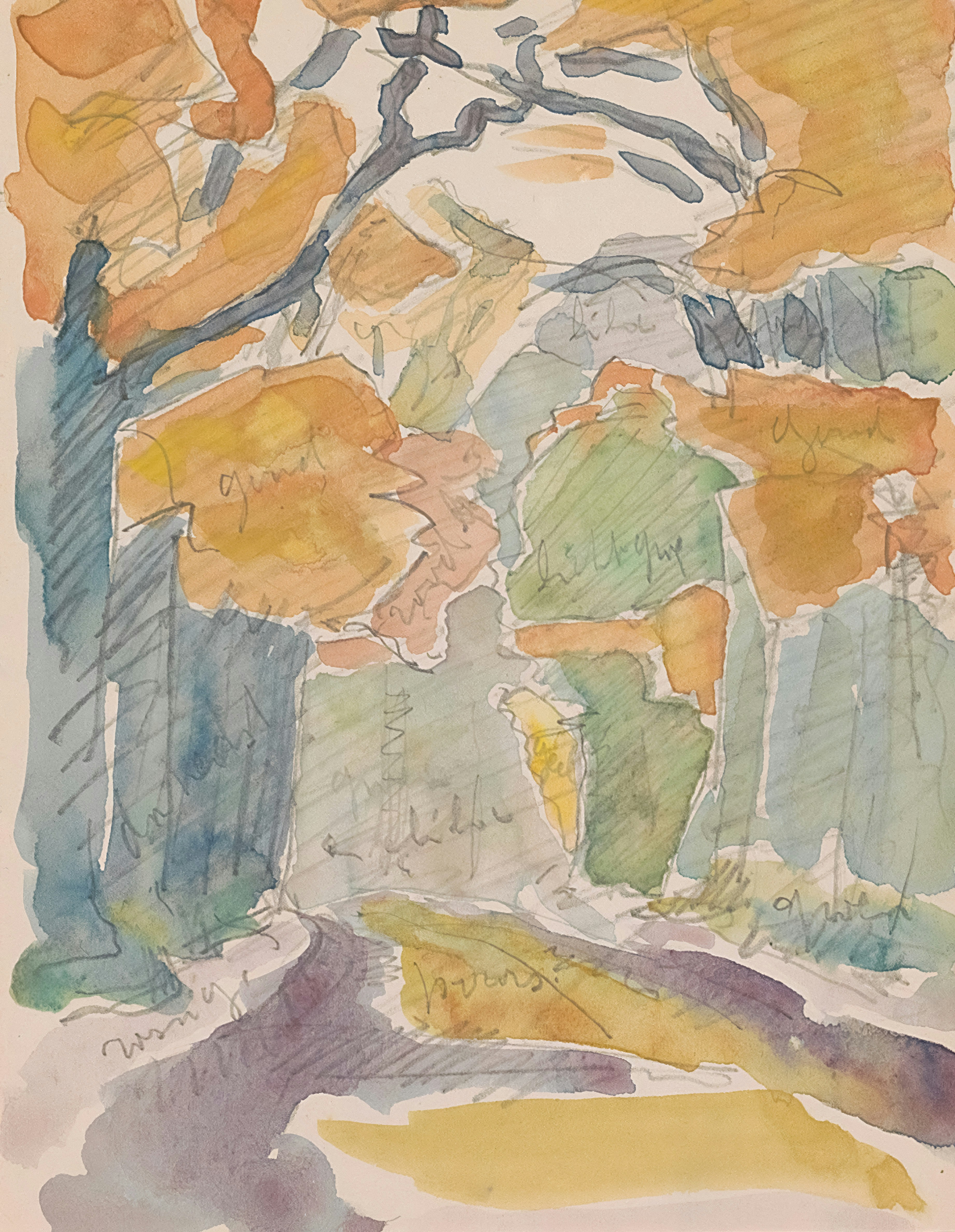 Title: Bospad in de herfst Blad 62 recto uit een schetsboek met 72 bladen. Publisher: Rijksmuseum Date: 1916 Providing institution: Rijksmuseum Aggregator: Rijksmuseum Providing Country: Netherlands Public Domain Bospad in de herfst - 1916 - Rijksmuseum, Netherlands - Public Domain.