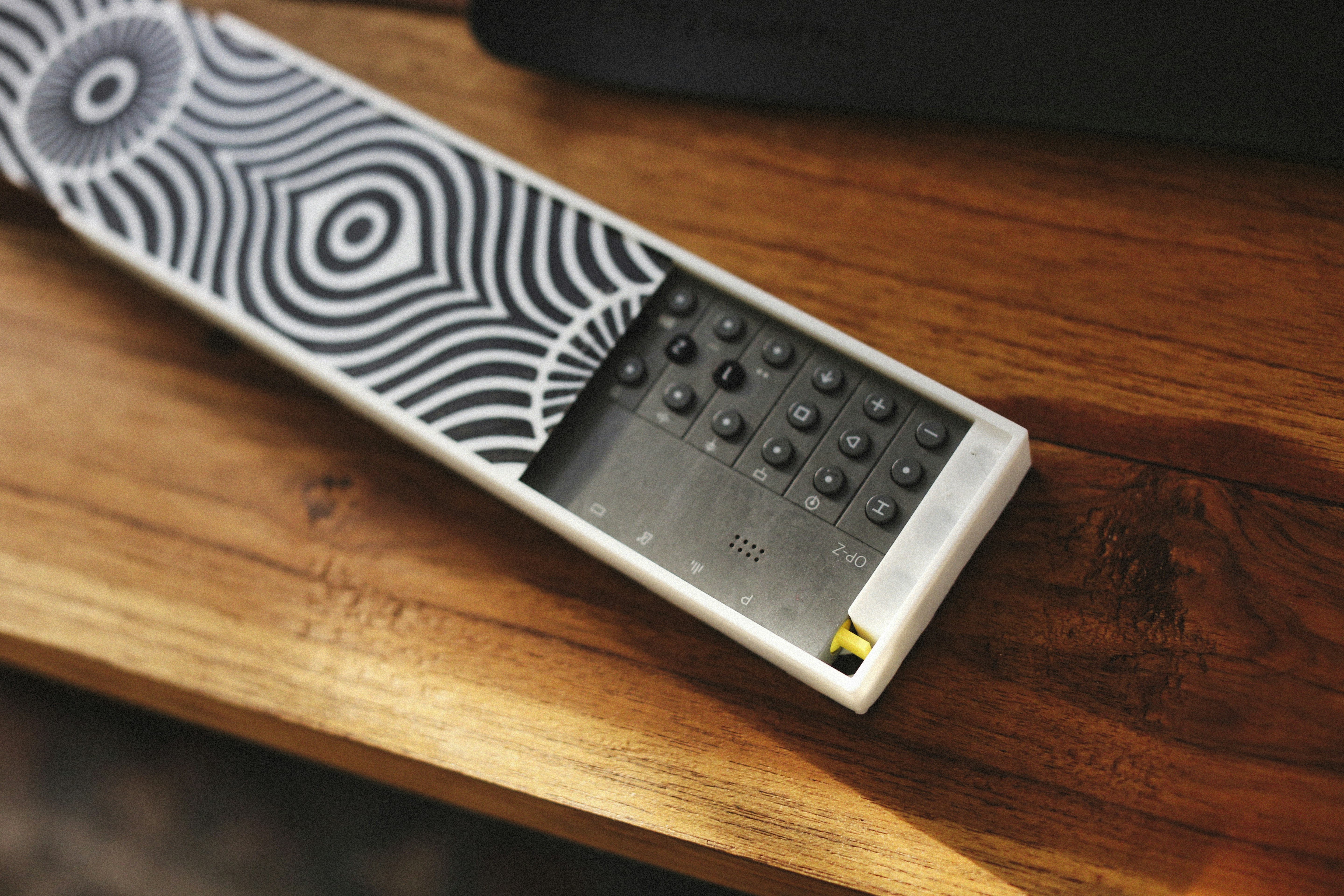 A remote control inside a decorative case.