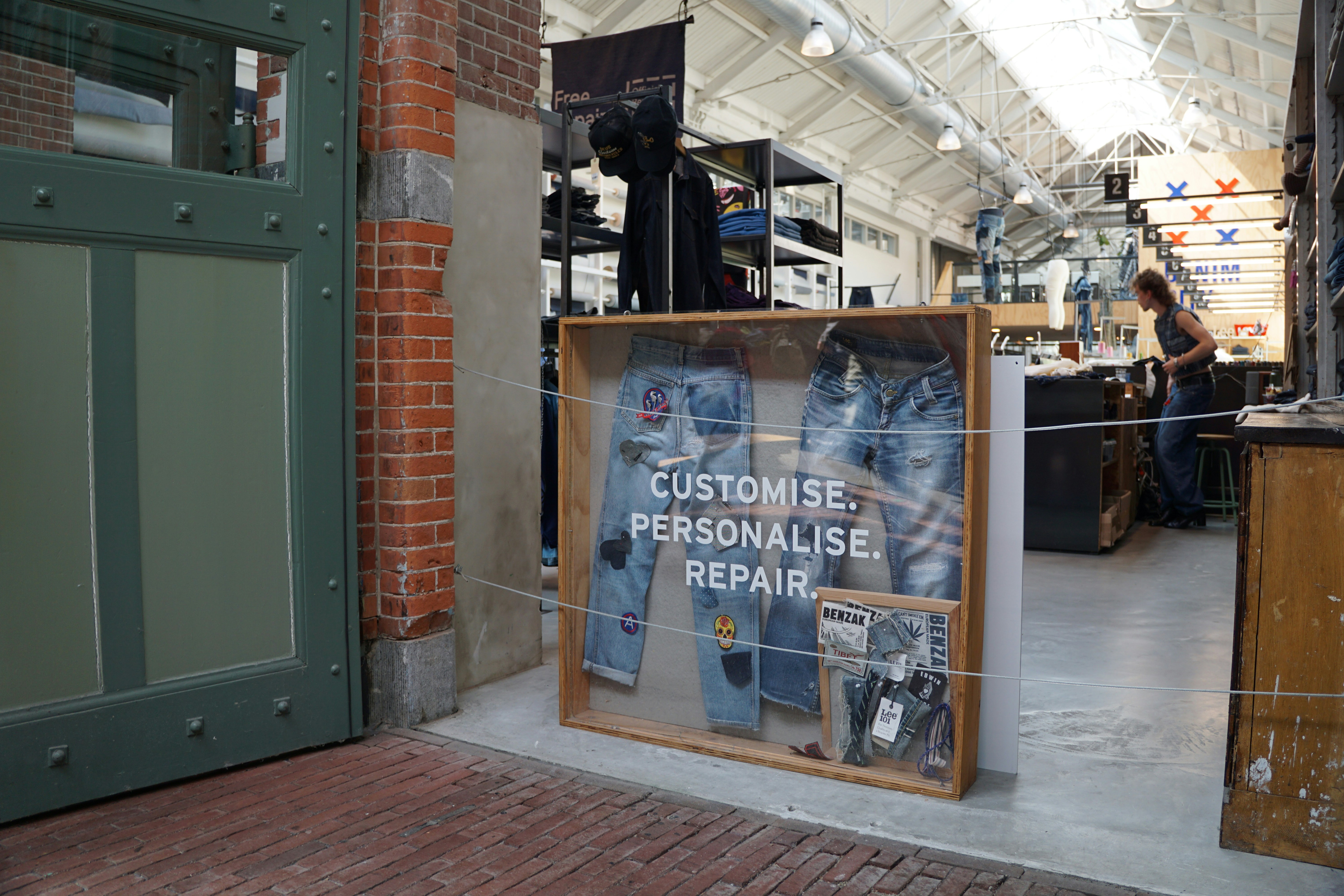 Jeans are customized, personalized, and repaired.